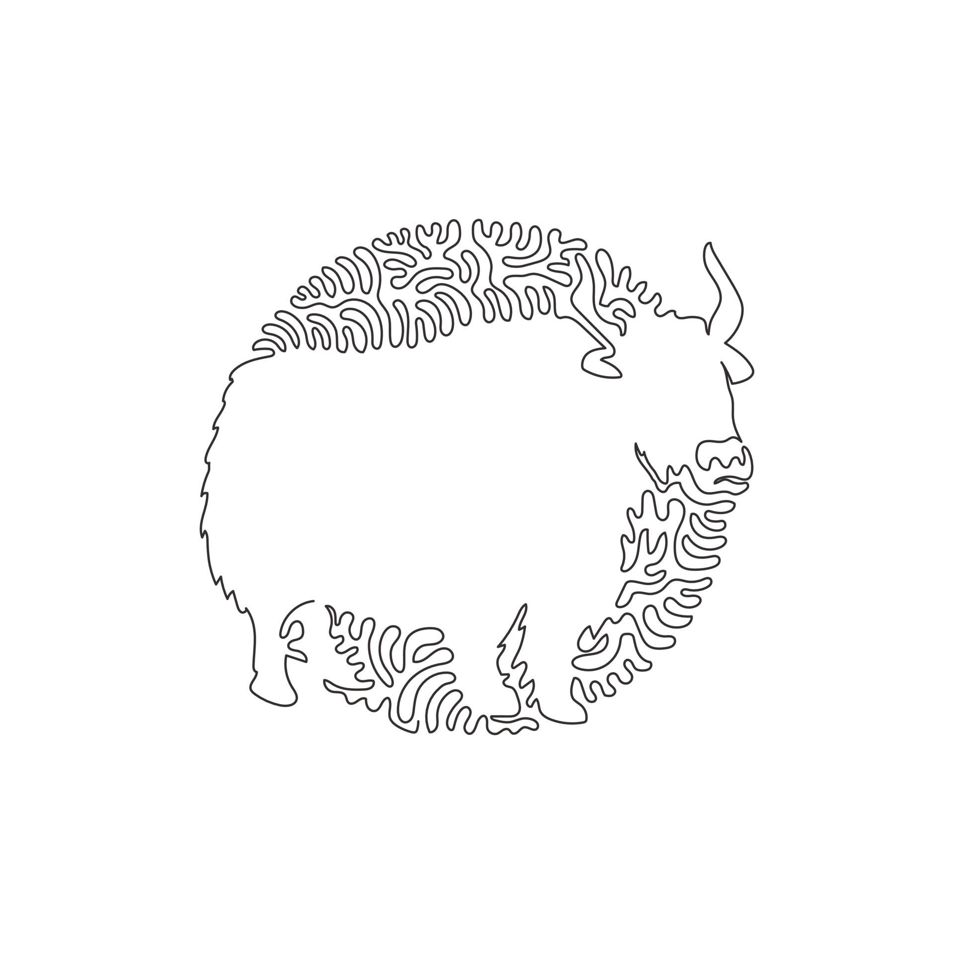 Single Swirl Continuous Line Drawing Of Adorable Yak Abstract Art Continuous Line Draw Graphic