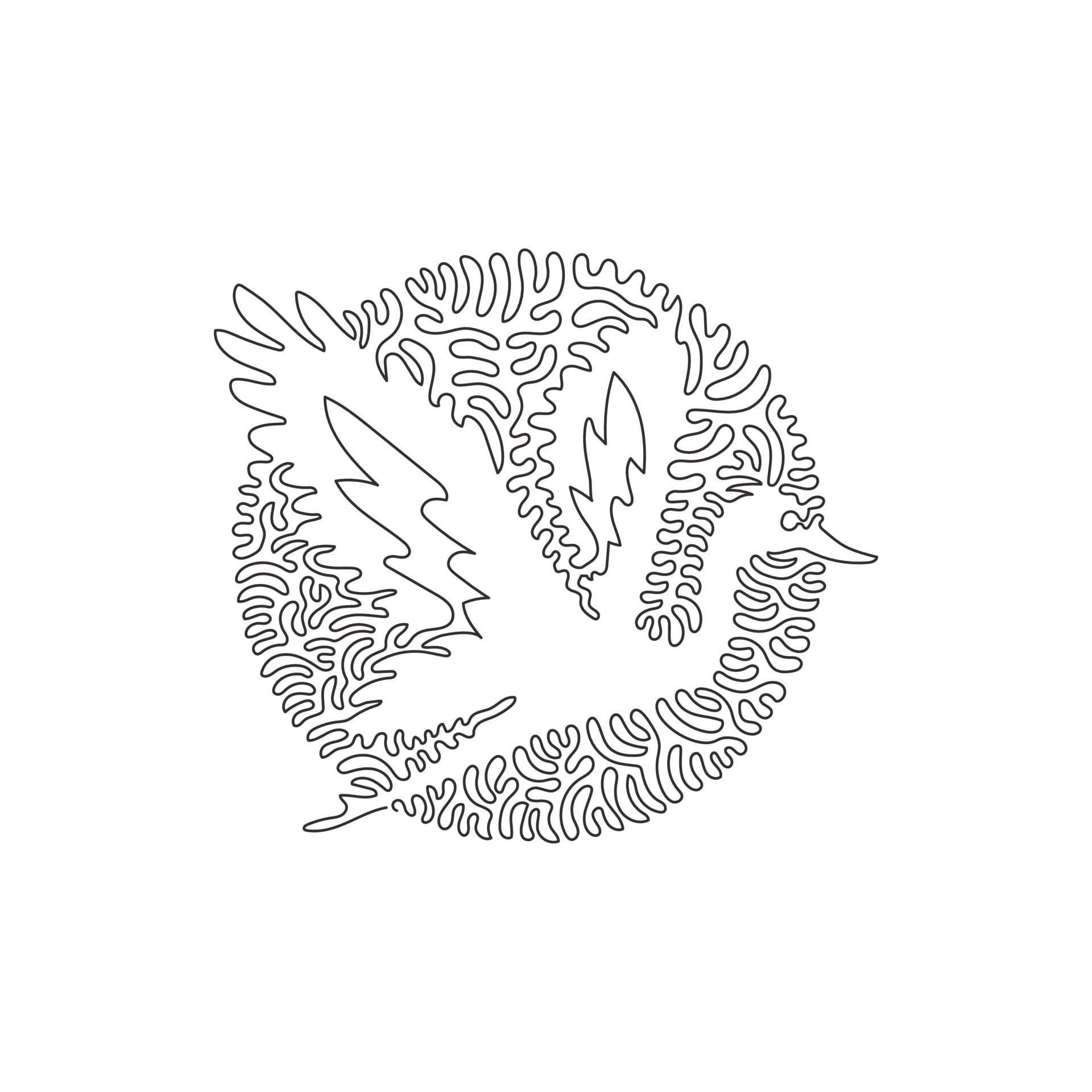 Continuous One Curve Line Drawing Of Flaying Heron Abstract Art In Circle Single Line Editable