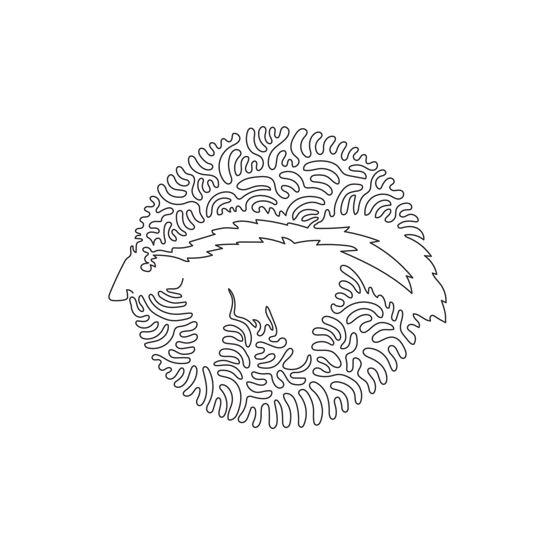 Continuous One Curve Line Drawing Of Funny Skunk Abstract Art In Circle Single Line Editable