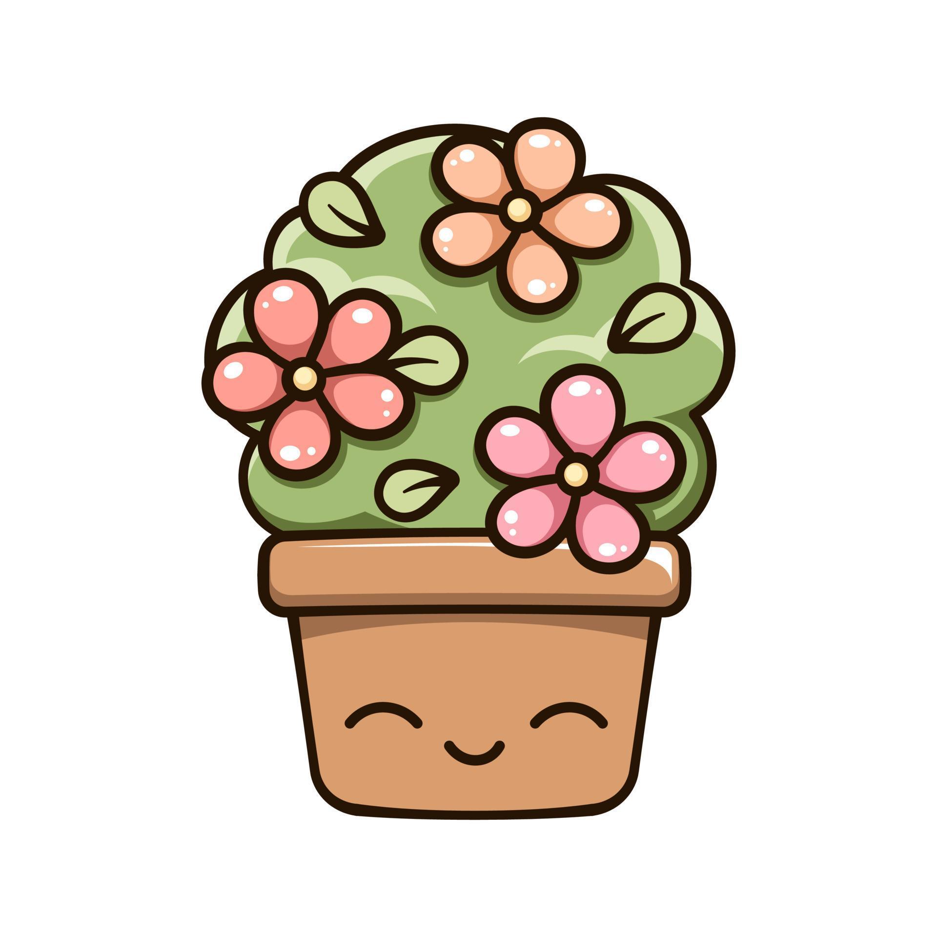 interior casa planta, kawaii flor maceta linda dibujos animados ...