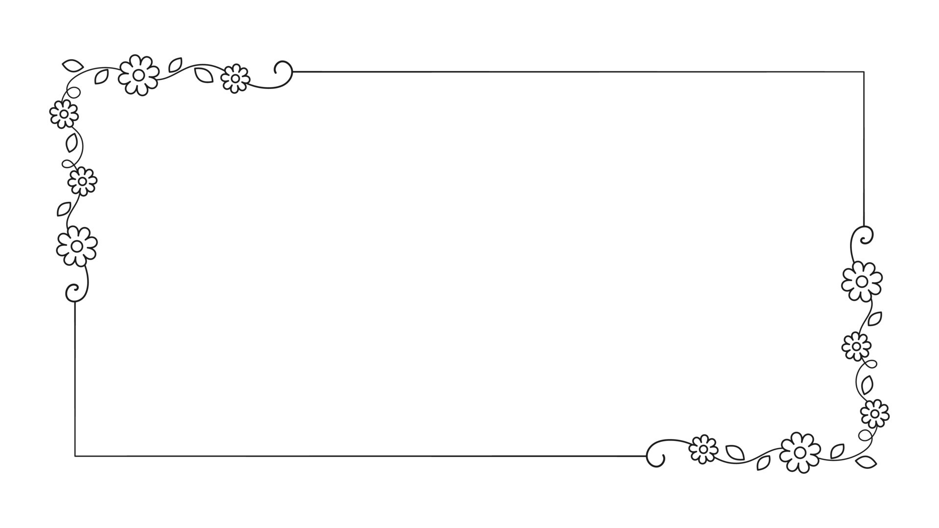 Floral Rectangle Frame Hand Drawn Line Border Leaves And Flowers