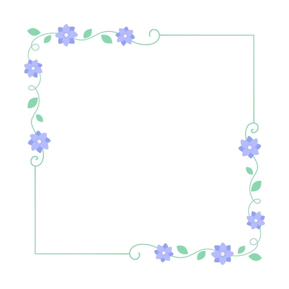 Cute botanical square frame. Hand drawn line border, leaves and flowers ... Cute botanical square frame. Hand drawn line border, leaves and flowers ...