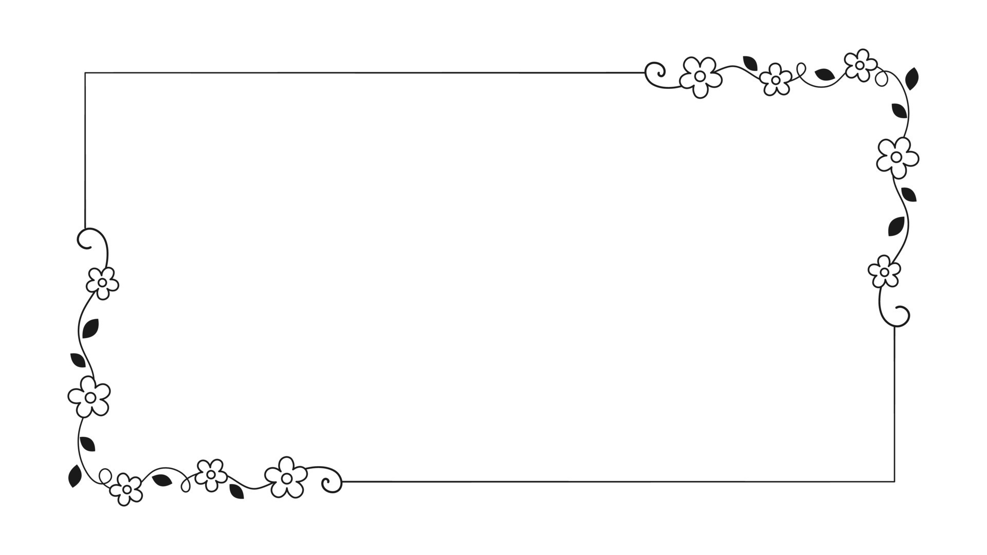 Floral Rectangle Frame Hand Drawn Line Border Leaves And Flowers