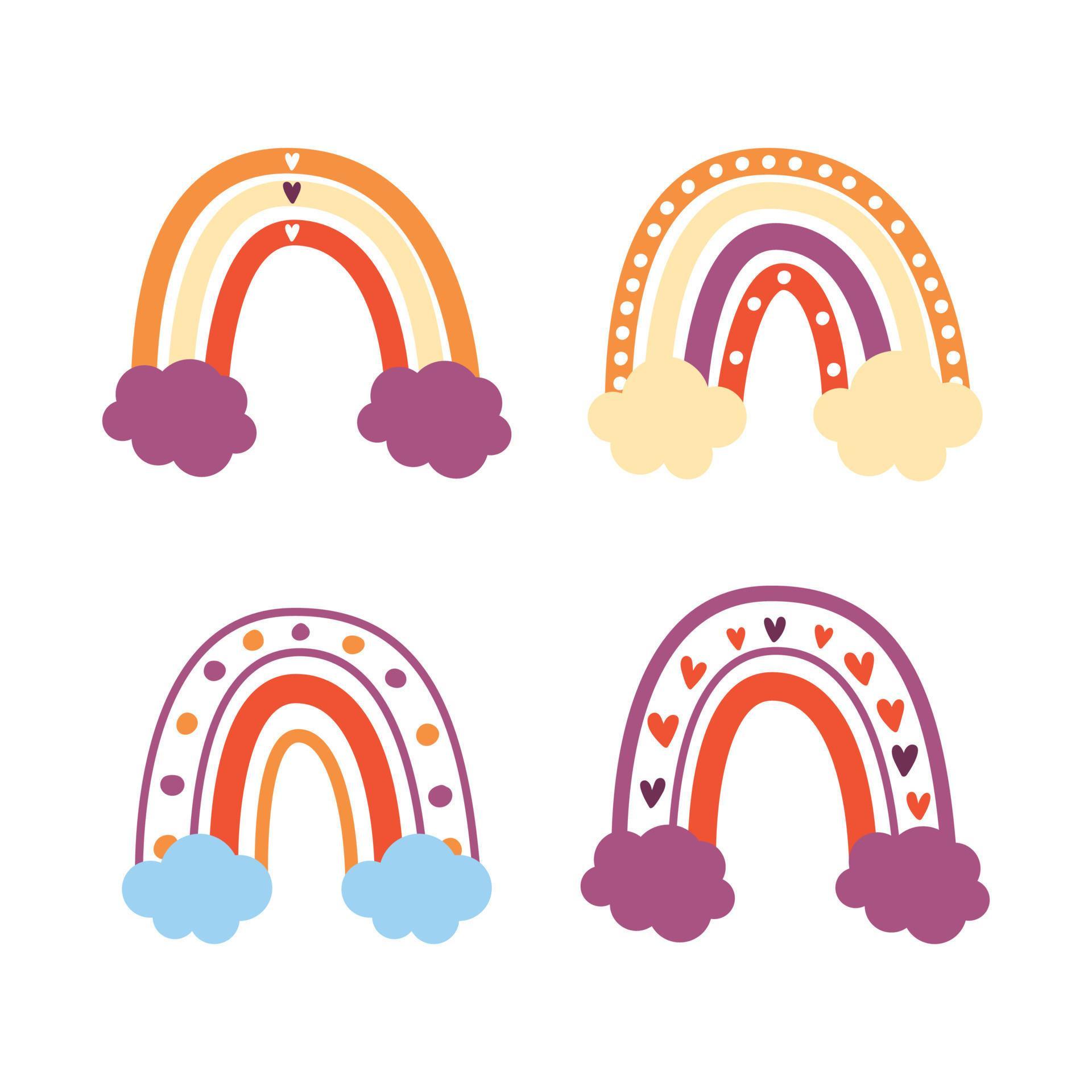 Cute vector pastel rainbow set with clouds and hearts 20435216 Vector ...