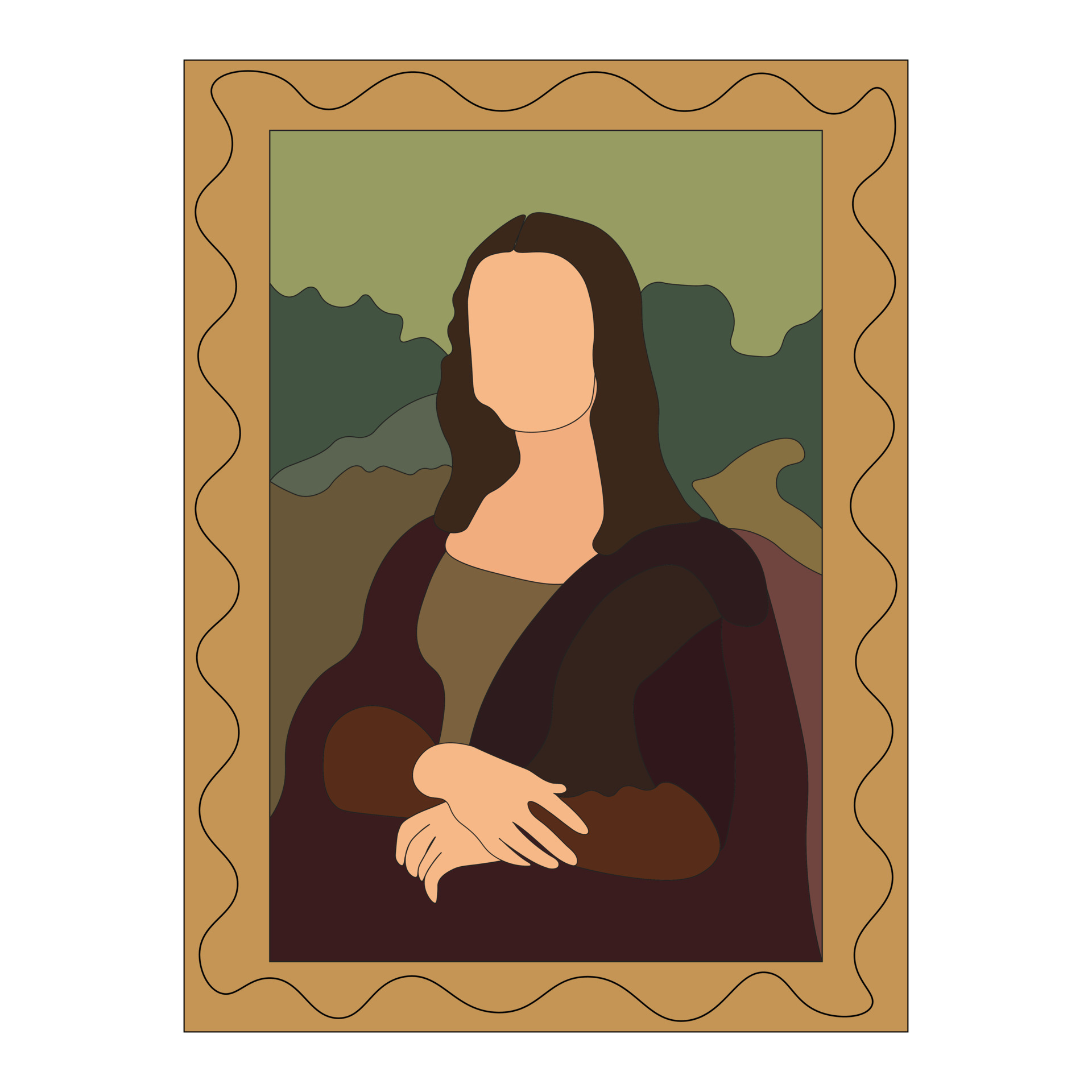 Linear Flat Illustration Of Portrait The Mona Lisa By Leonardo Da Vinci
