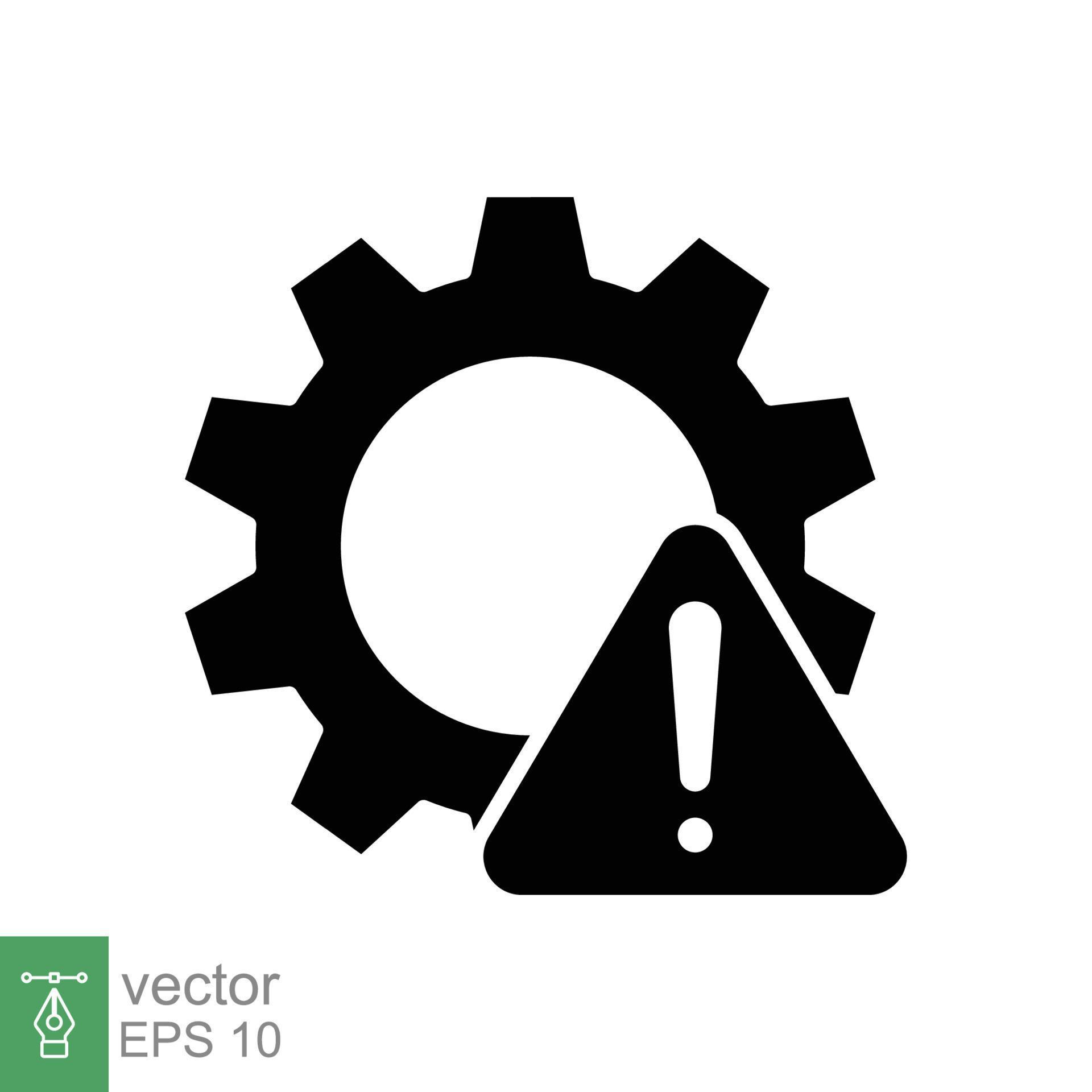 Failure, system error glyph icon. Simple solid style. Alert, gear, mechanical concept. Black ...