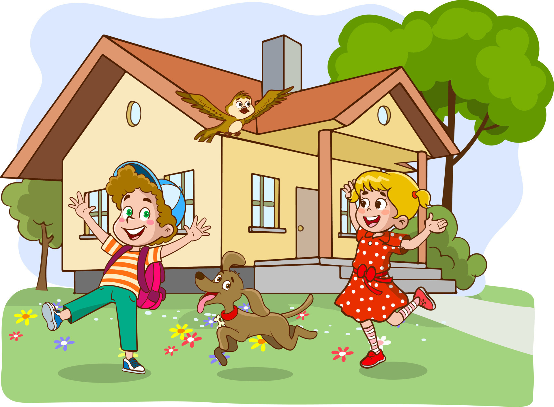 children playing in the garden of the house cartoon vector 20438468 ...