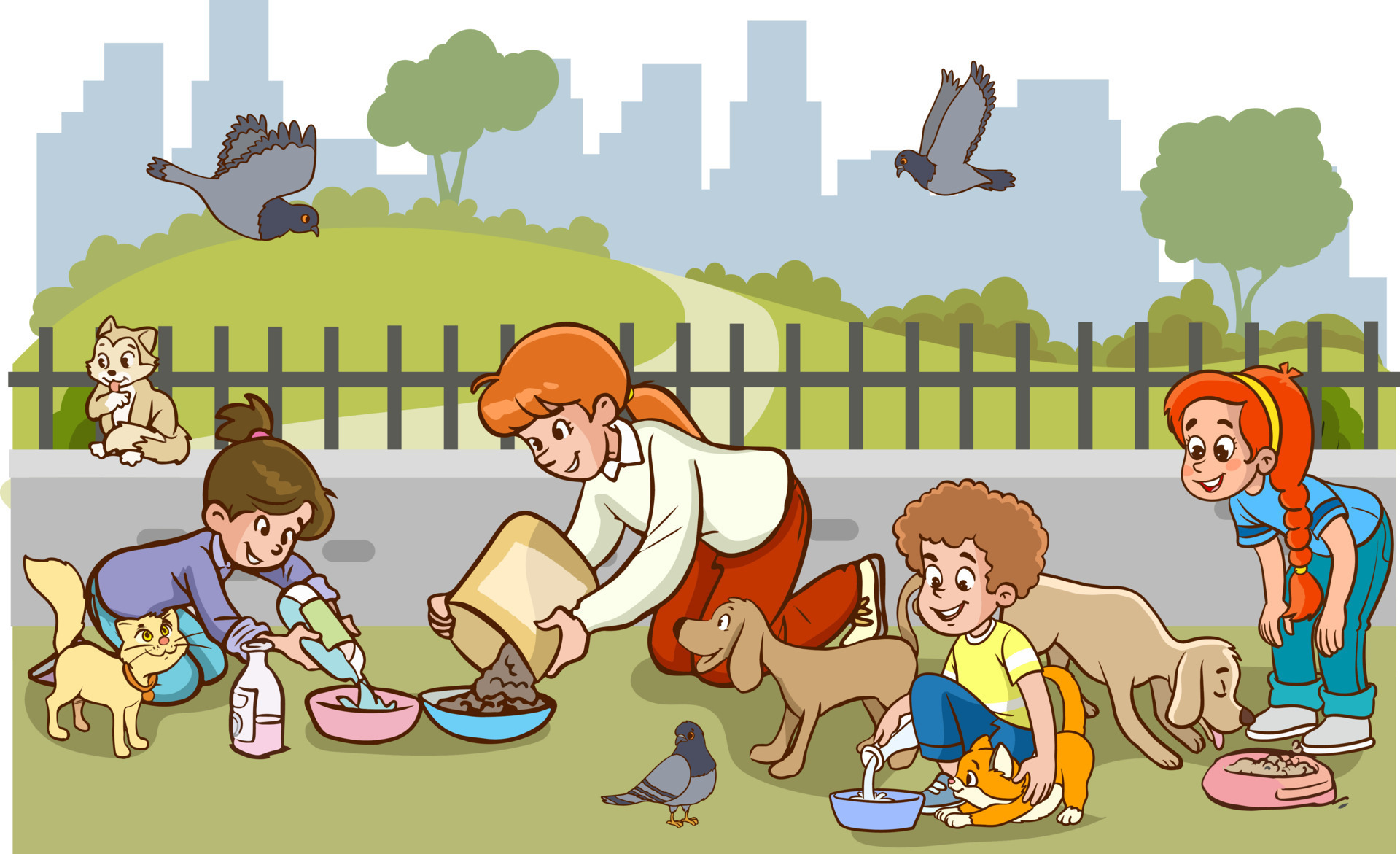 niños alimentando animales callejeros vector de dibujos animados ... niños alimentando animales callejeros vector de dibujos animados ...