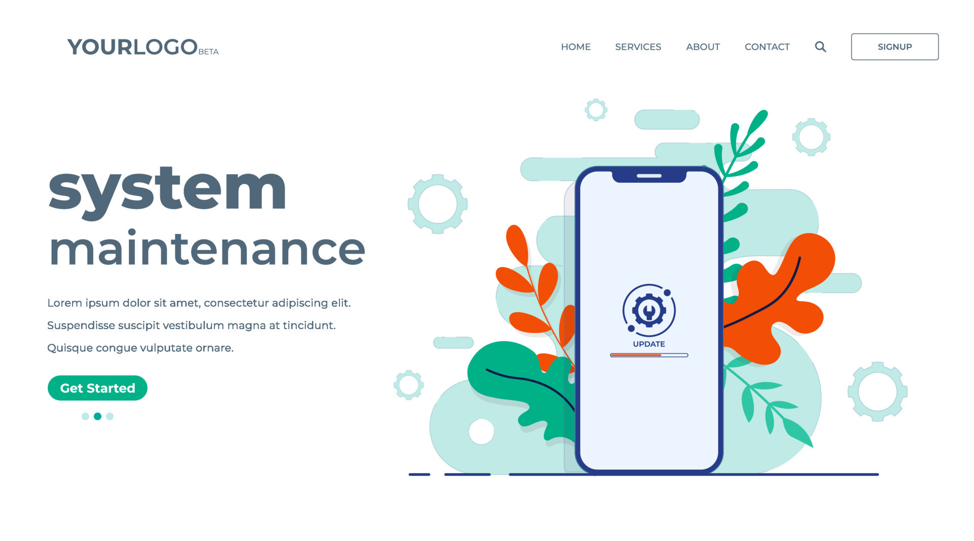 System update process on smartphone screen, System maintenance, update process, install software ...