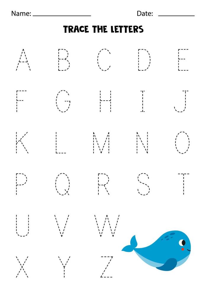 Learning alphabet. Tracing letters. Cute blue whale. 20448973 Vector Art at Vecteezy