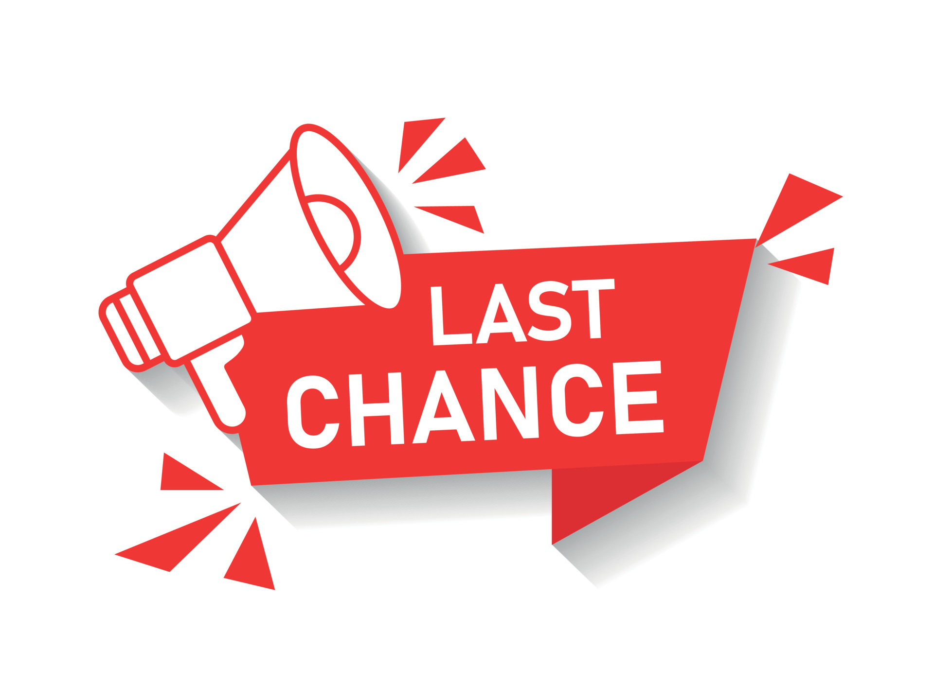 Last chance icon in flat style. Promo label with megaphone vector illustration on isolated ...