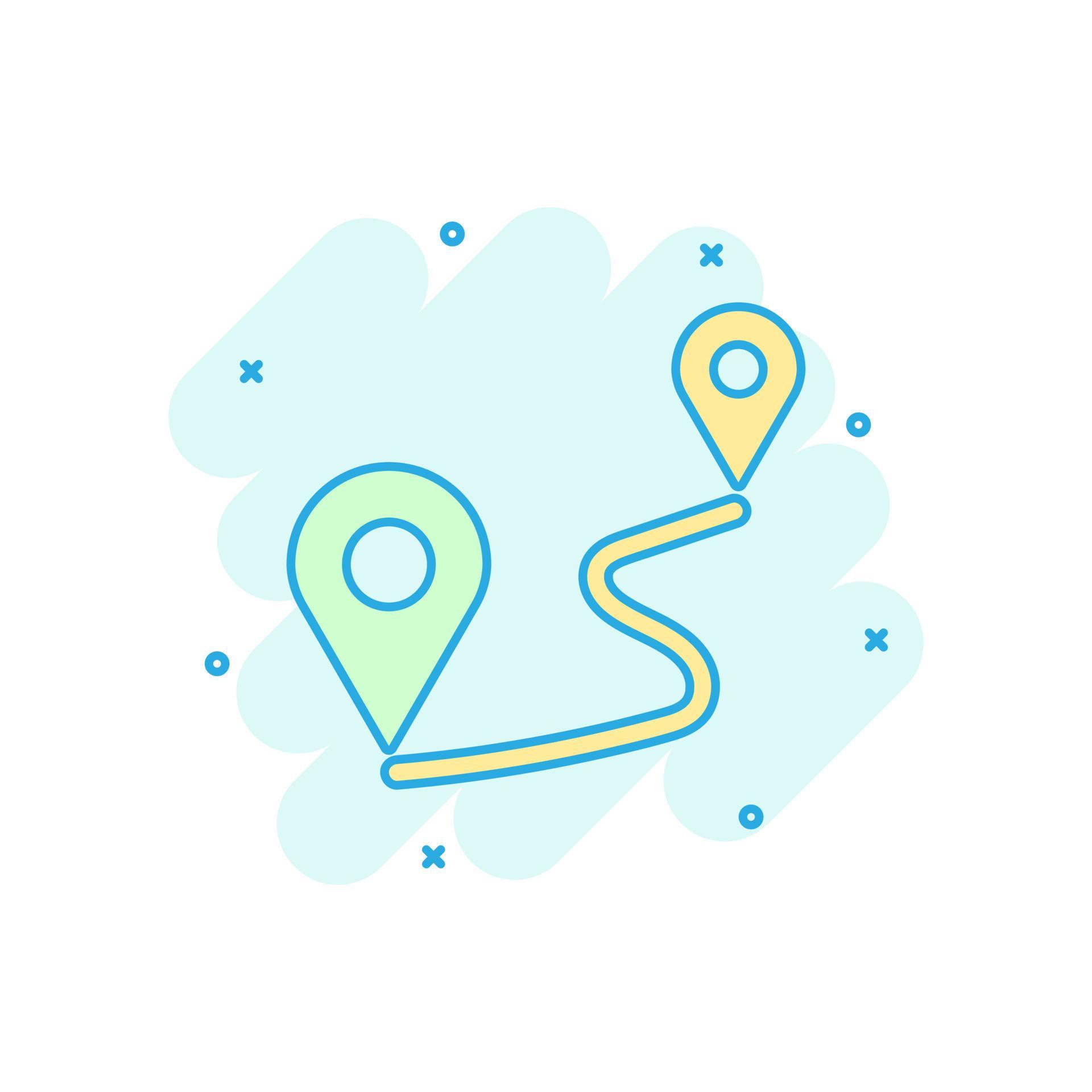 Distance Pin Icon In Comic Style Gps Navigation Vector Cartoon