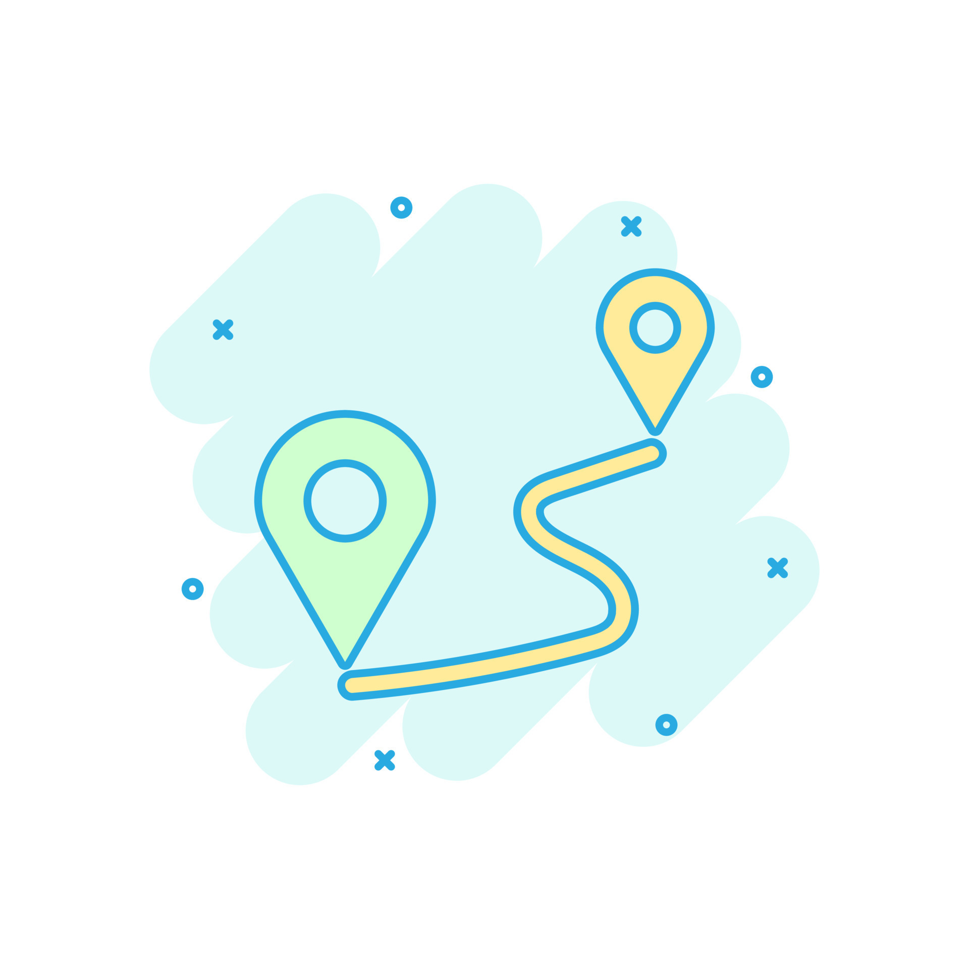 Distance Pin Icon In Comic Style Gps Navigation Vector Cartoon