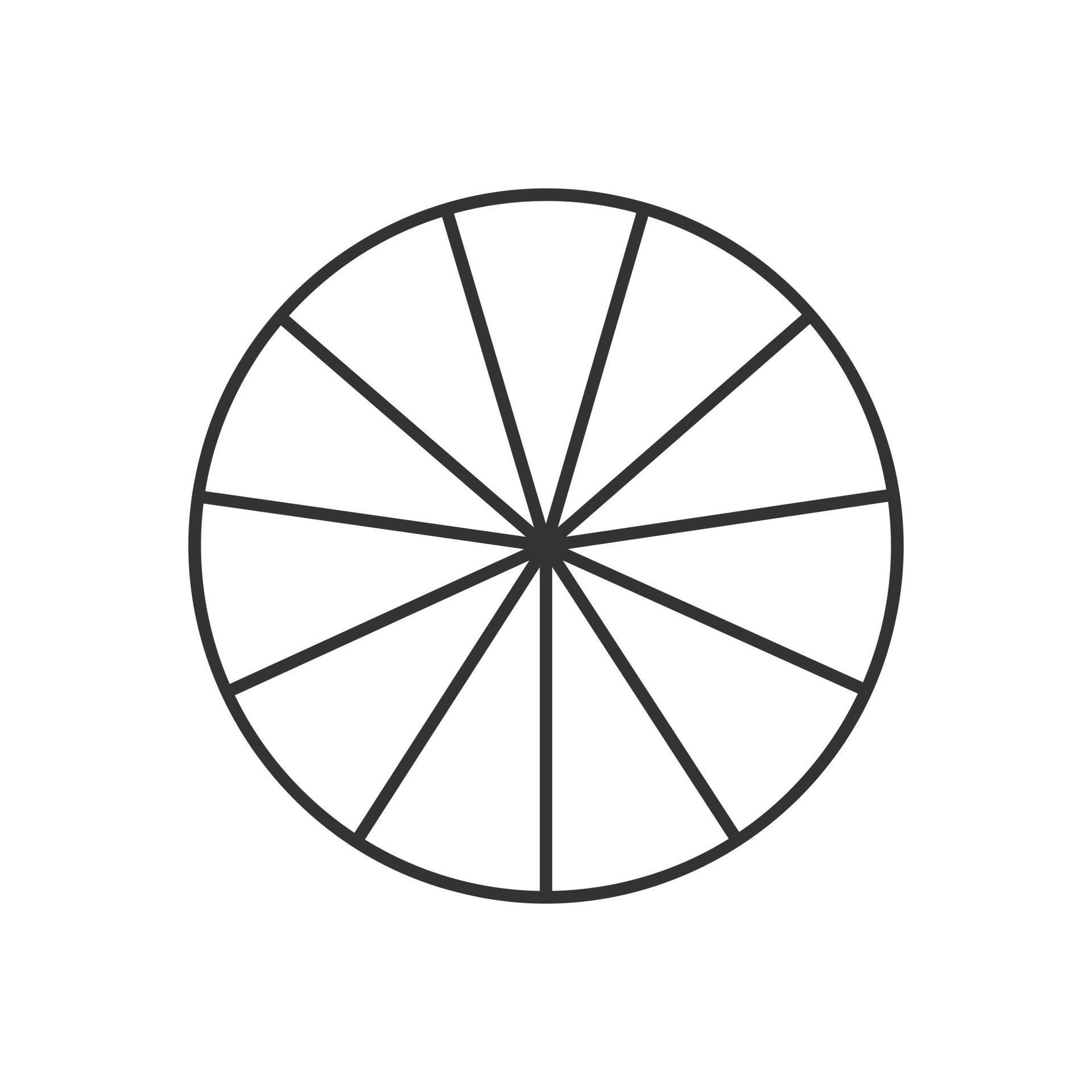 Circle divided in 11 segments. Pie or pizza round shape cut in eleven equal slices in outline ...