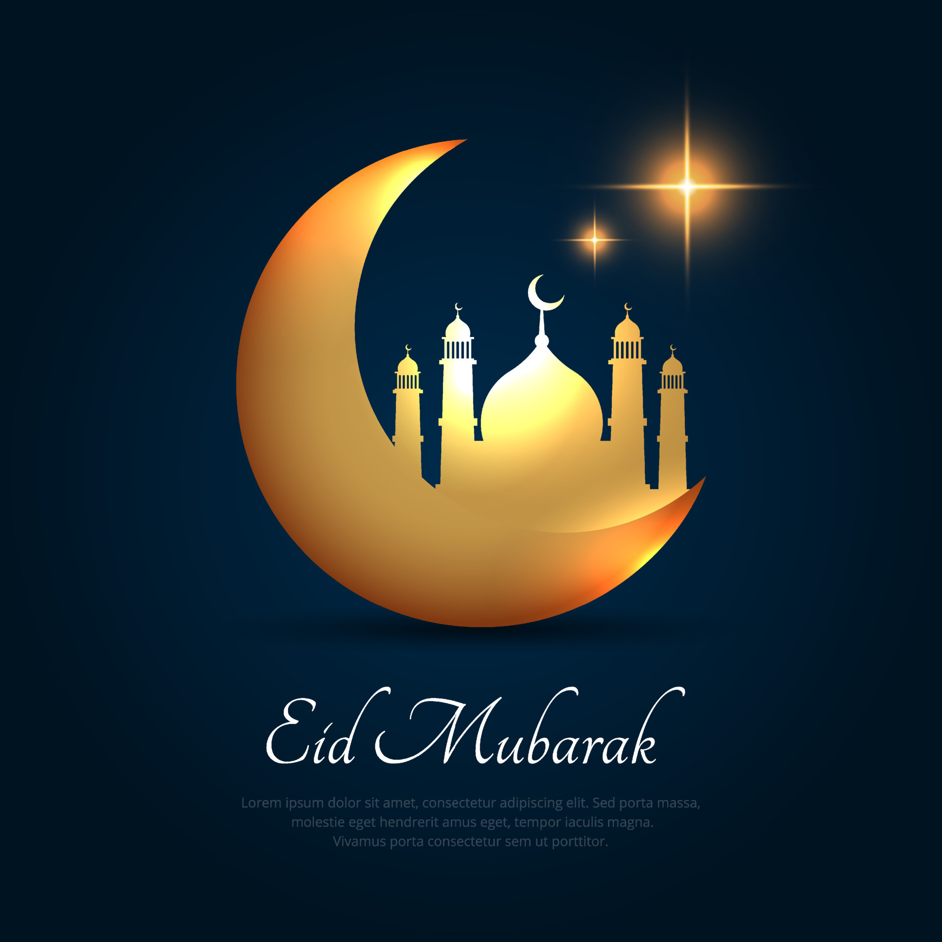 Elegant eid mubarak design background with mosque and crescent moon vector. Simple and clean ...