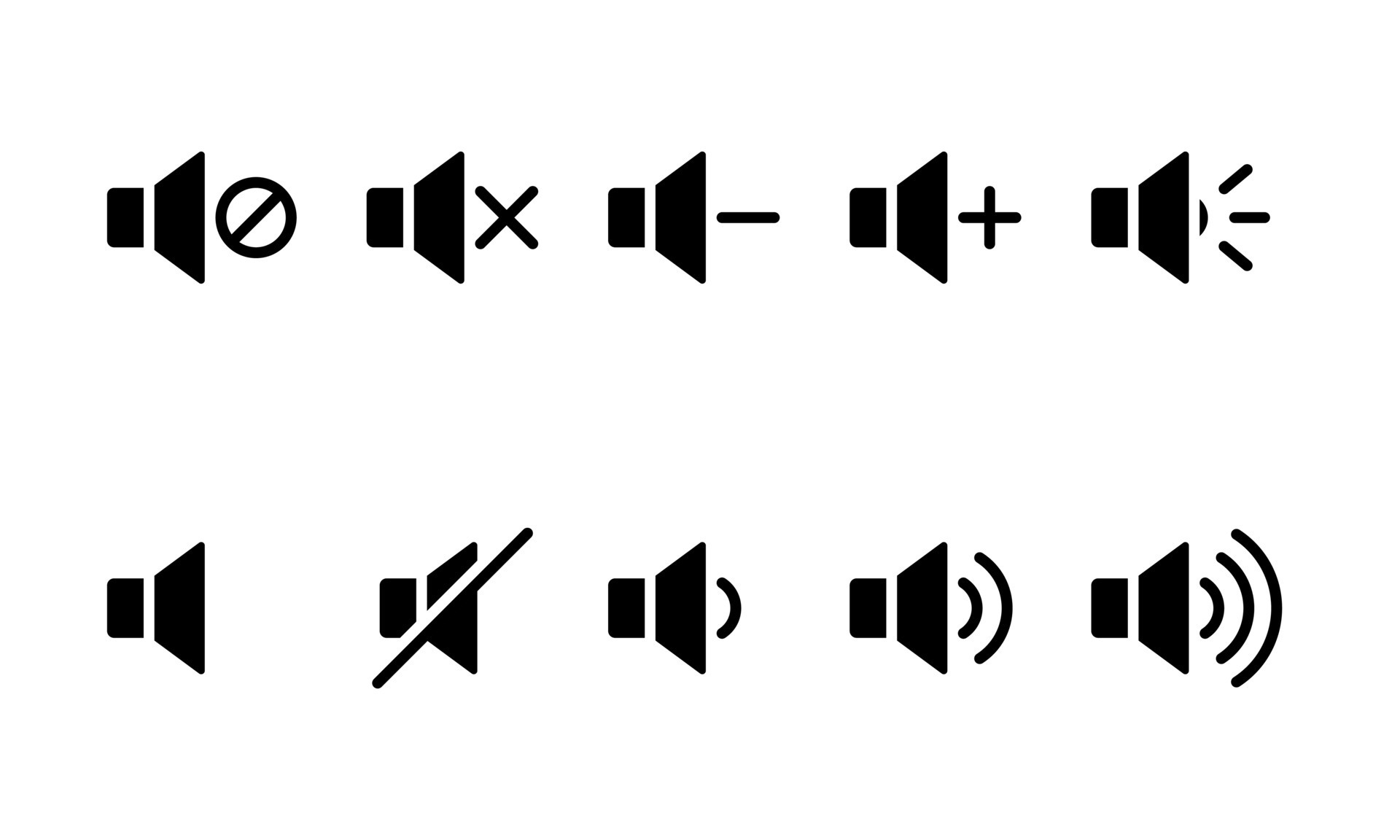 Speaker volume icon set in glyph style. Suitable for multimedia UI UX ...