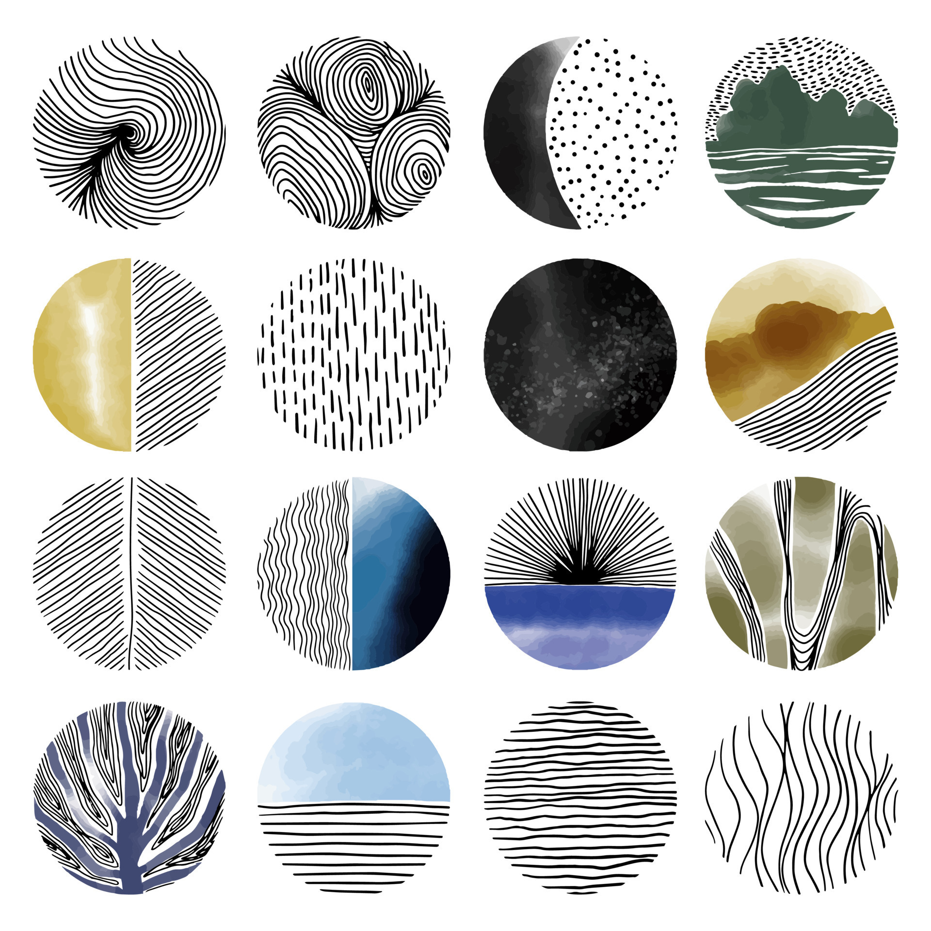 Set of grunge circles, stamps, stickers, frames. Hand drawn circle ...