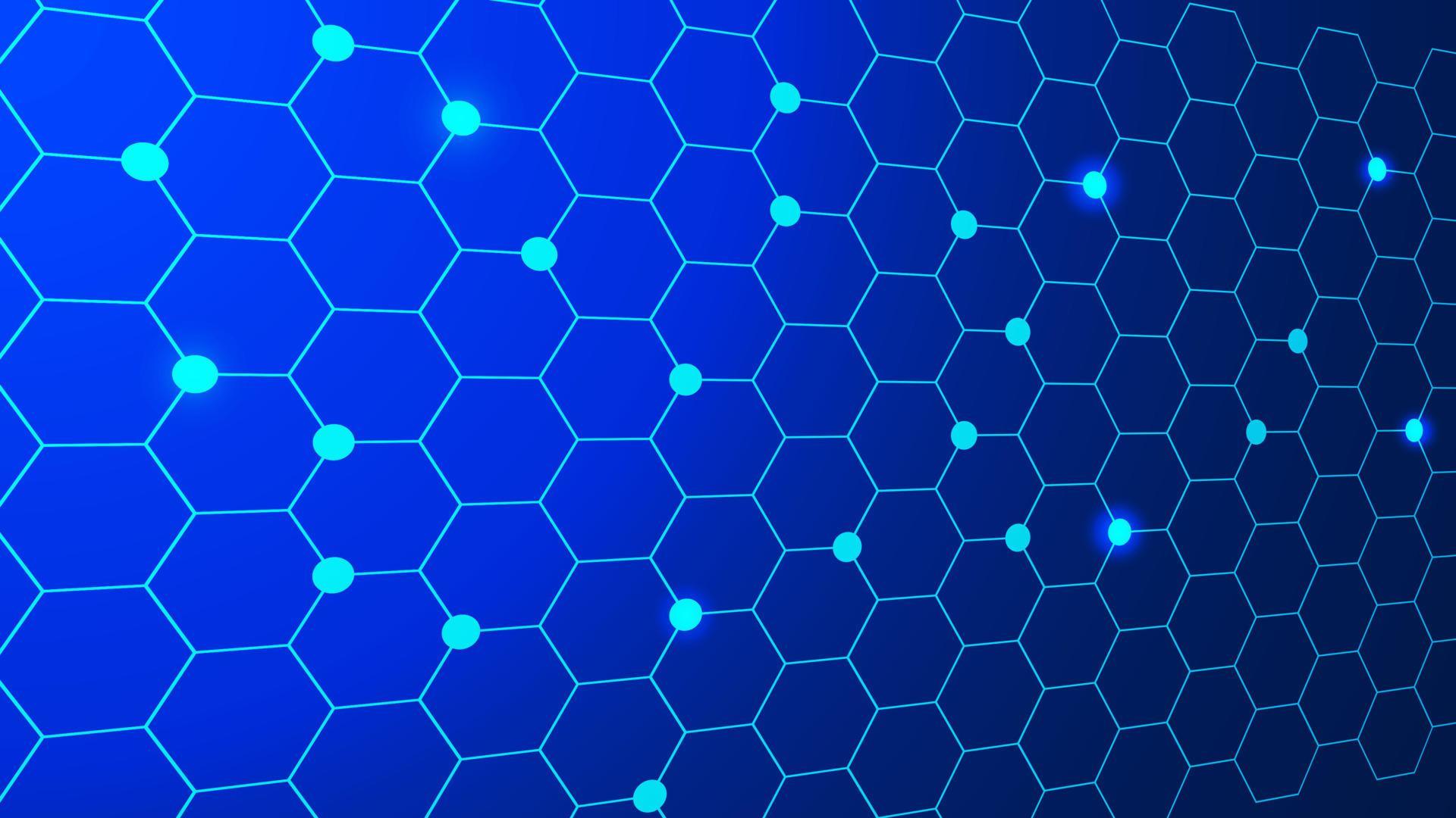 Abstract hexagonal technology concept background with glowing particle effect. Vector ...