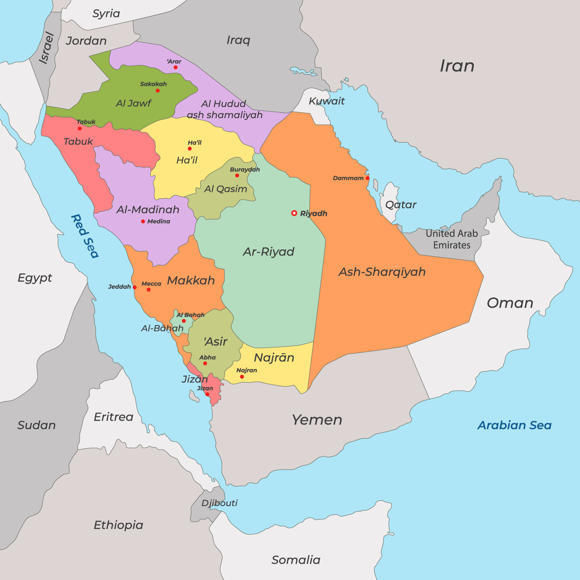Saudi Arabia Country Map 20460694 Vector Art At Vecteezy