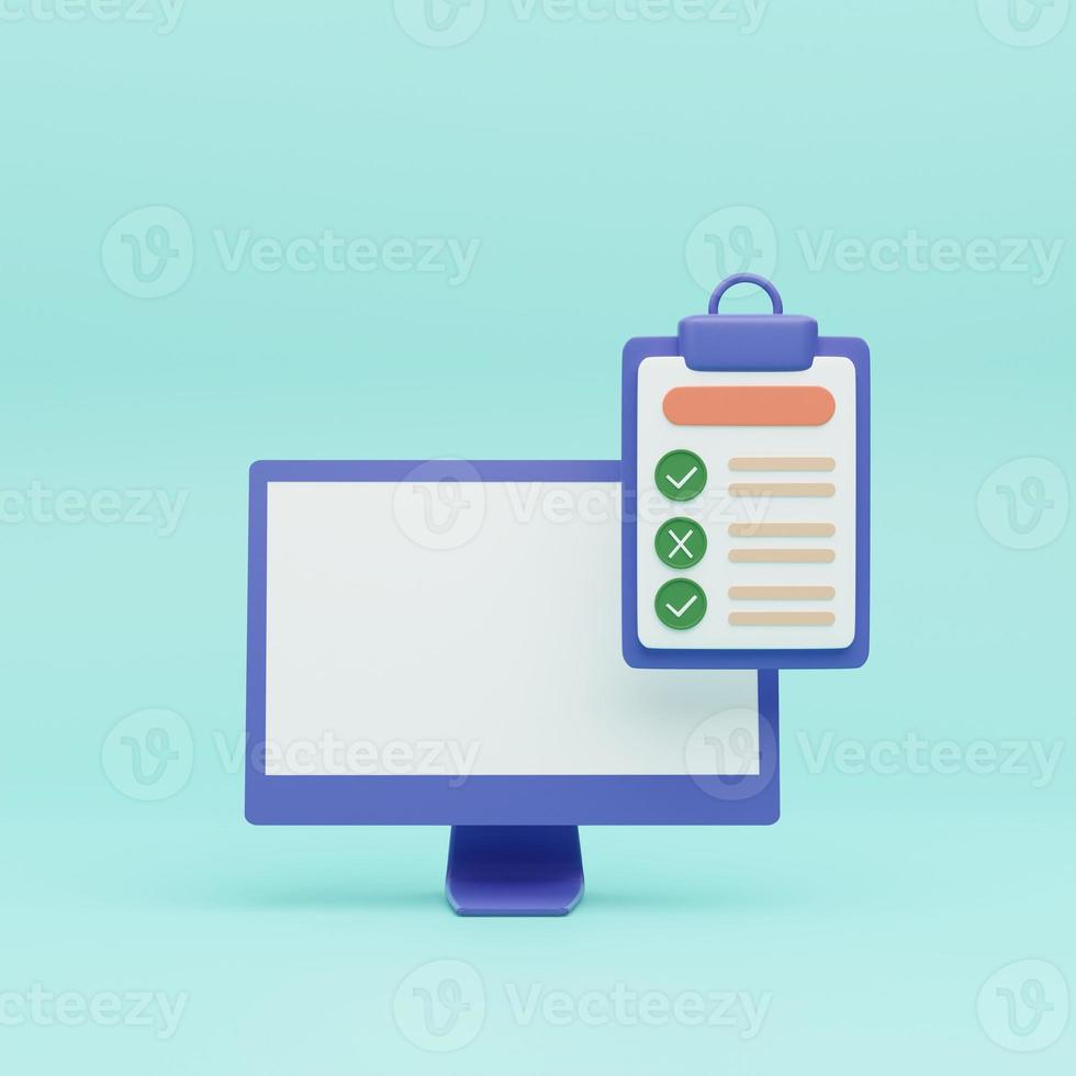 Assignment icons. computer screen, checklist, document symbol. 3d ...