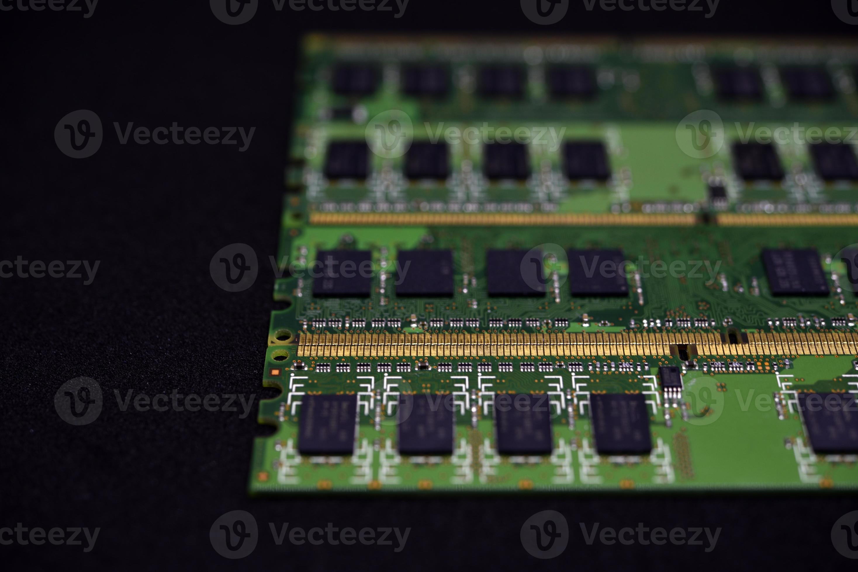 Blue RAM bars on a black background. Computer memory chips. Computer ...