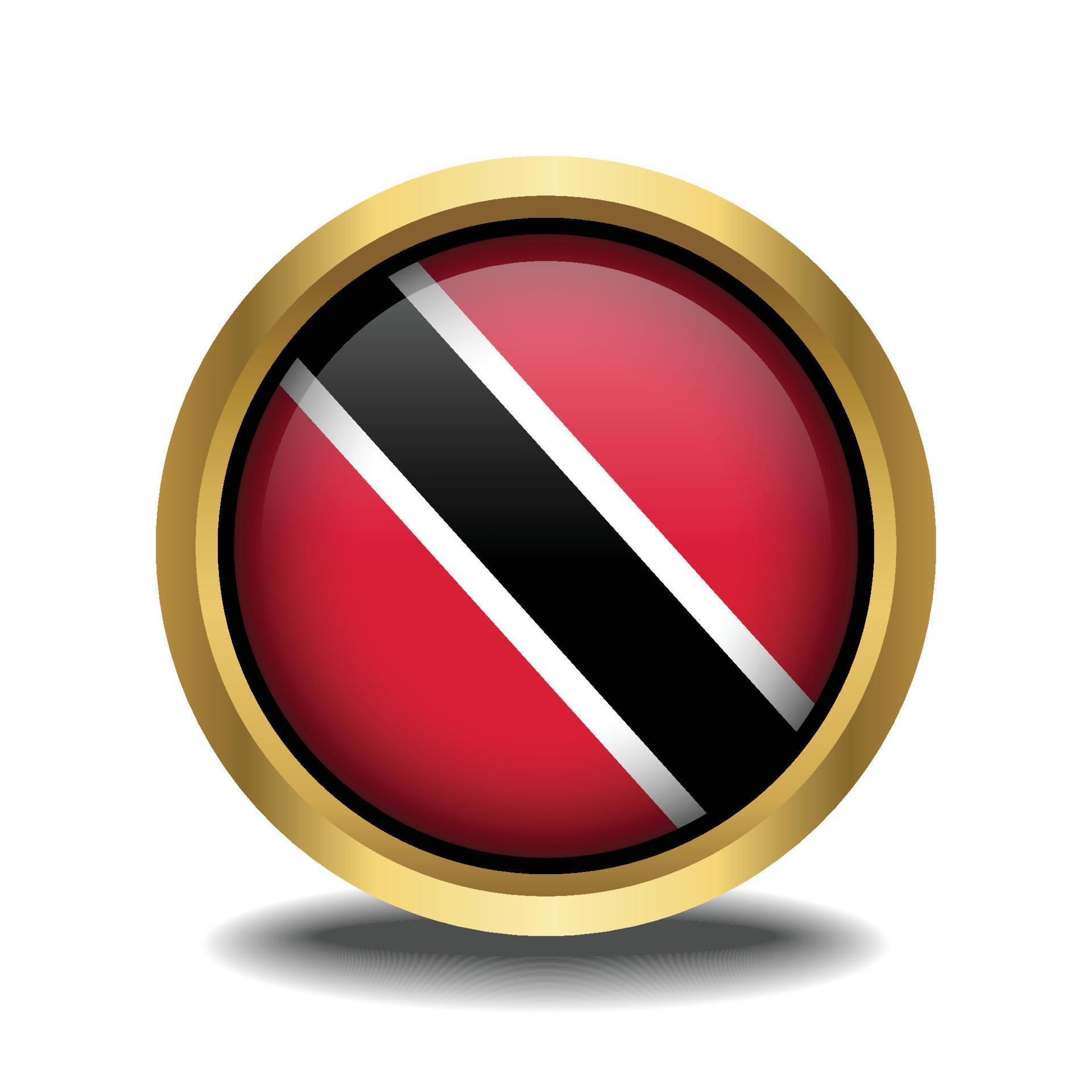Trinidad And Tobago Flag Circle Shape Button Glass In Frame Golden