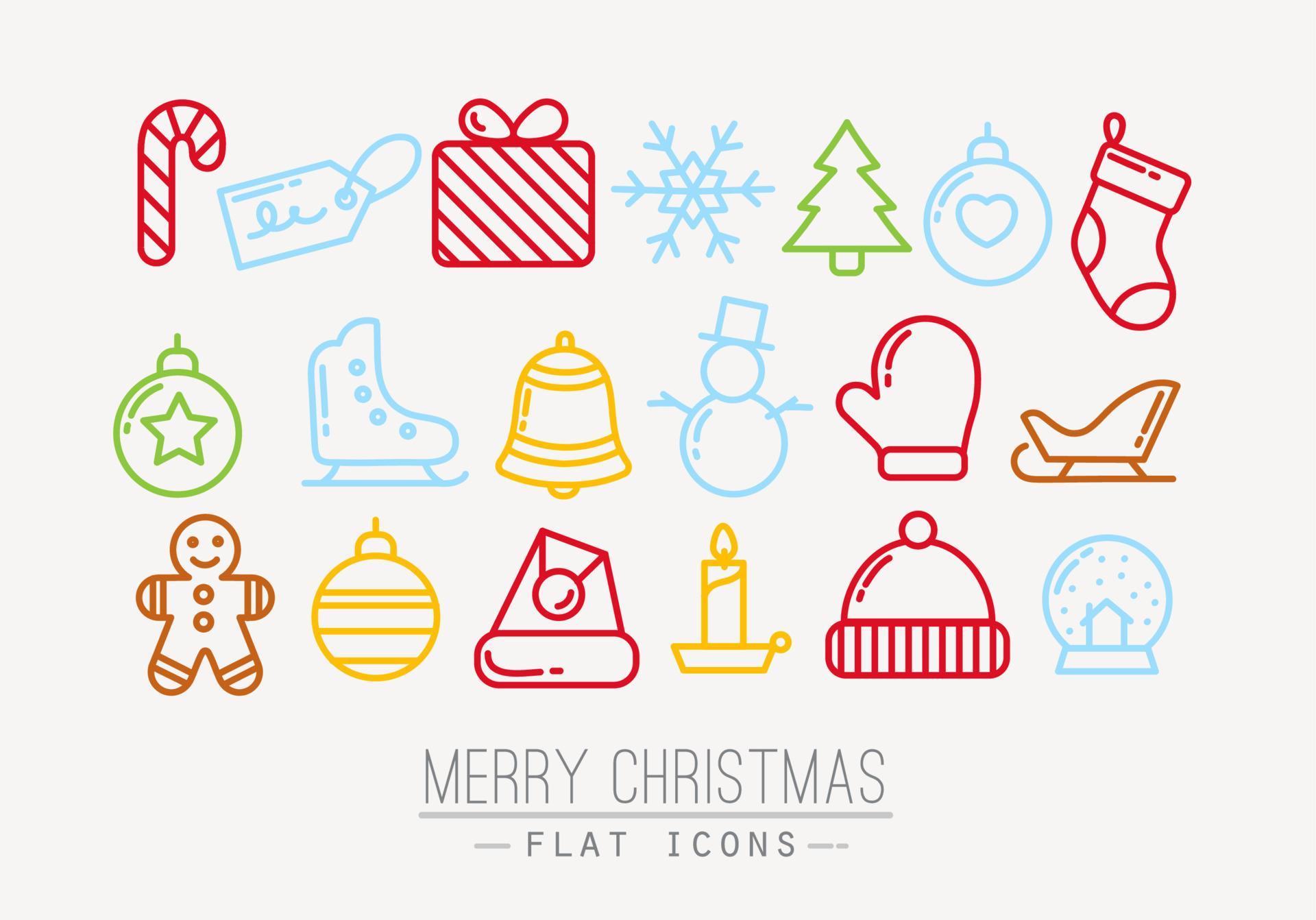 Christmas flat icons drawing with color thin lines 20480587 Vector Art ...