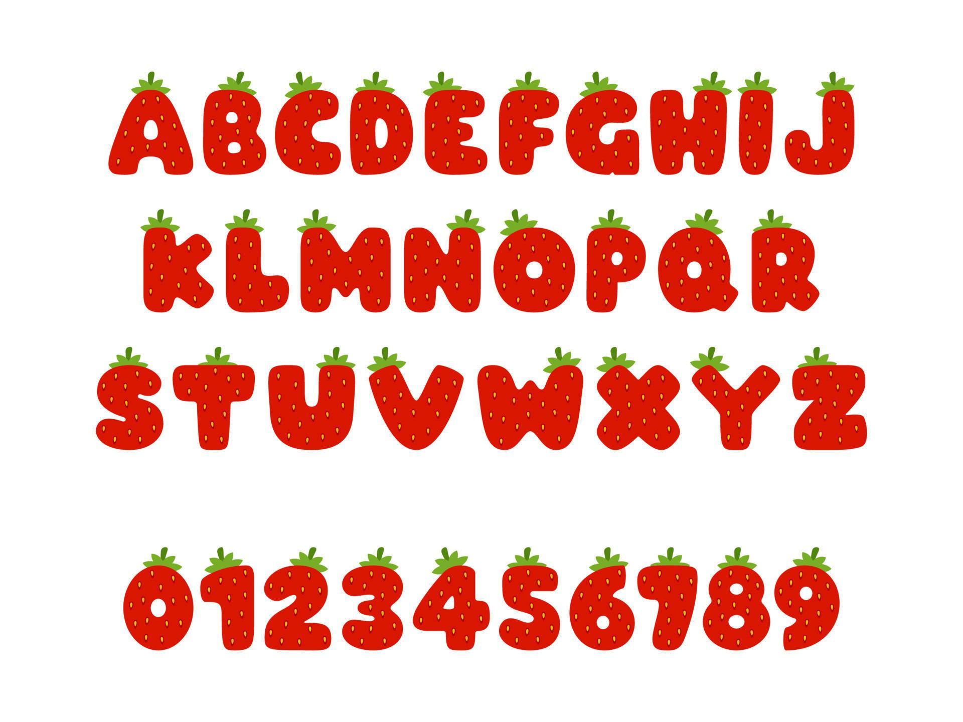 Strawberry font, english letters from A to Z with number 0 to 9 ...