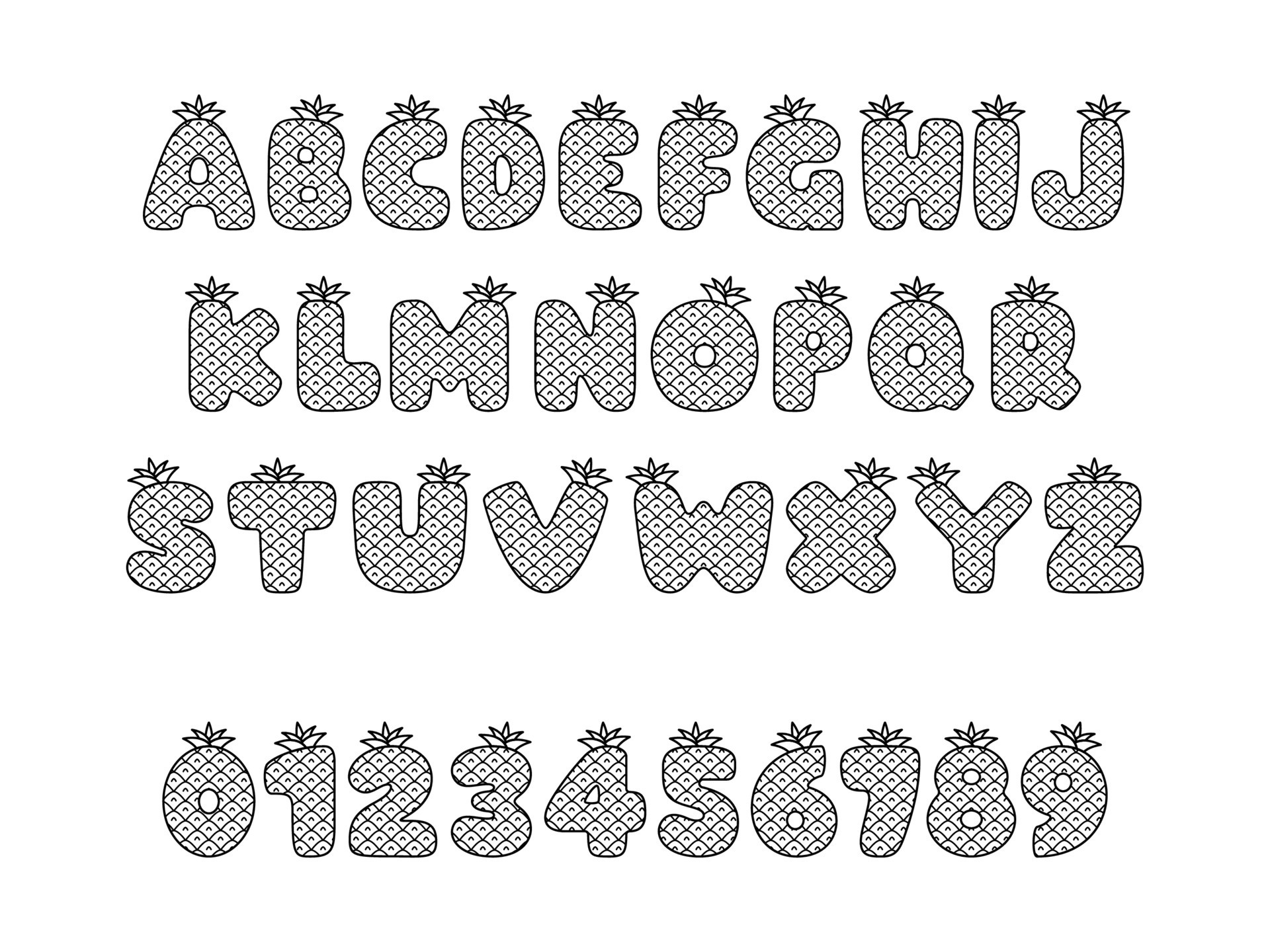 Pineapple font, english letters from A to Z with number 0 to 9 20480756 ...