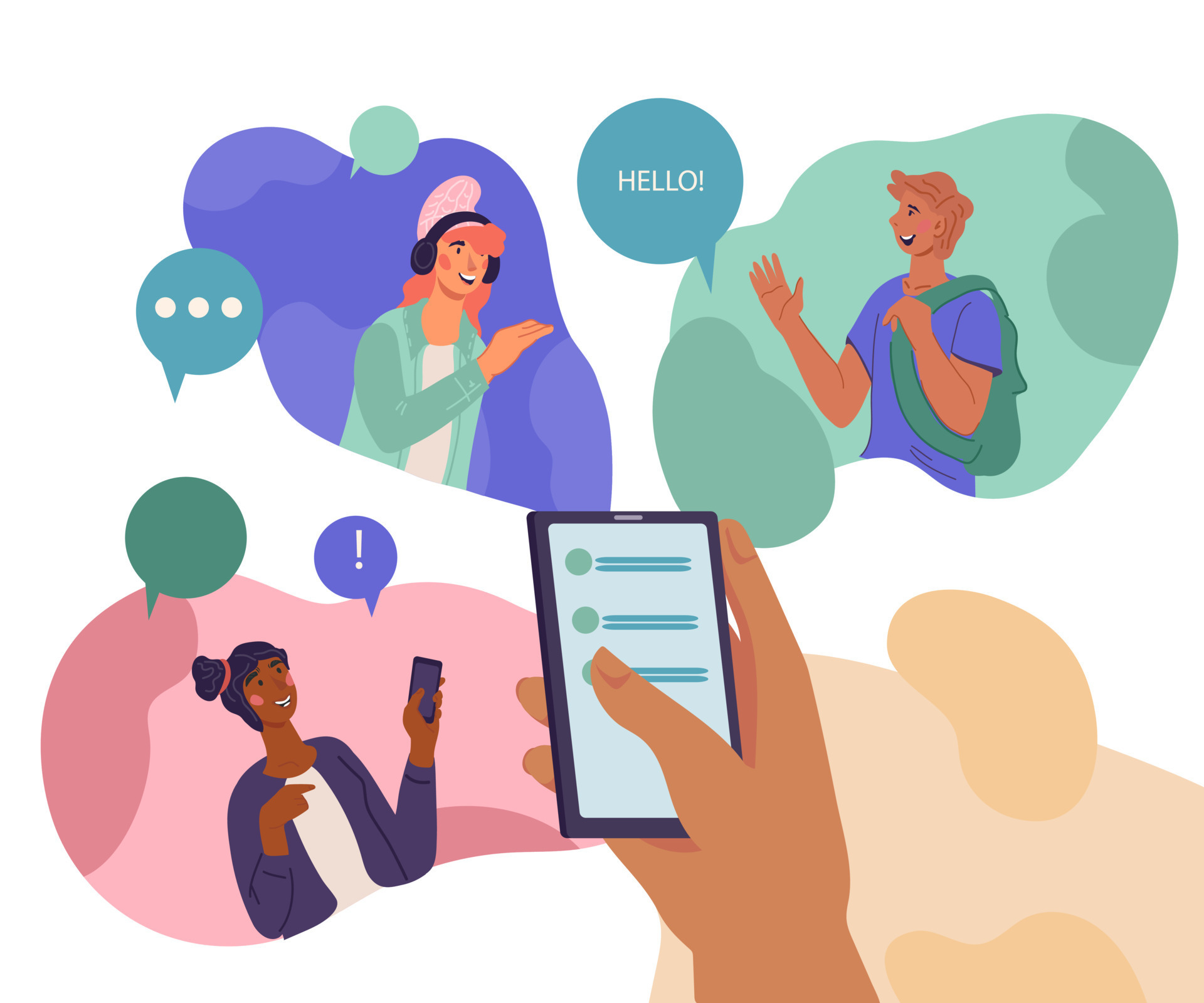 Banner Of News And Messages Sharing Online With Text On Smartphone Screen And People Avatars