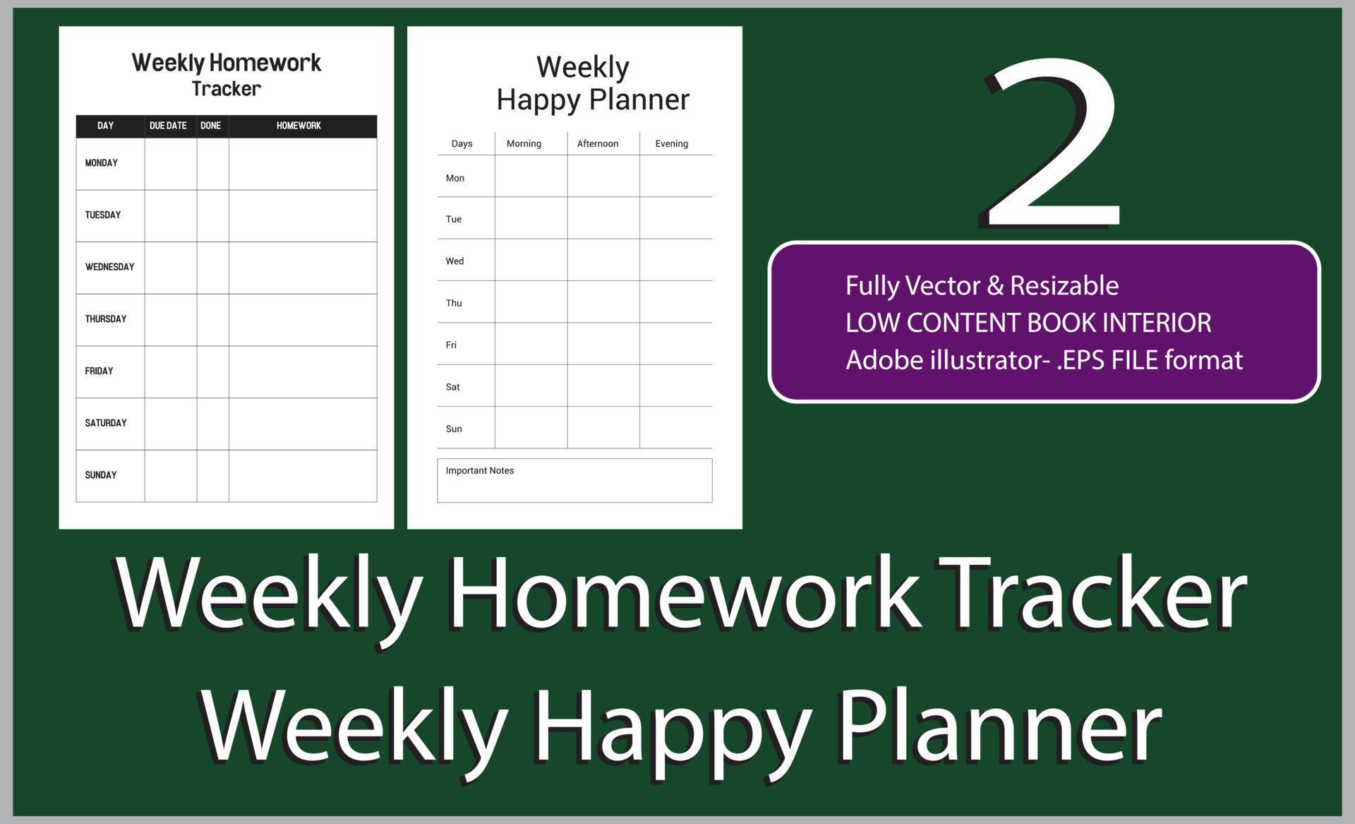 Weekly Homework Tracker Weekly Happy Planner 20485205 Vector Art at ...