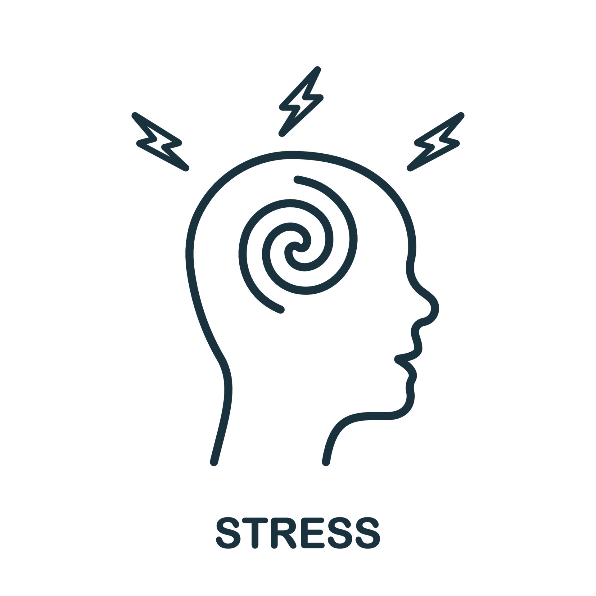 Stress, Headache, Anxiety Line Icon. Stressed Brain and Human Head with ...
