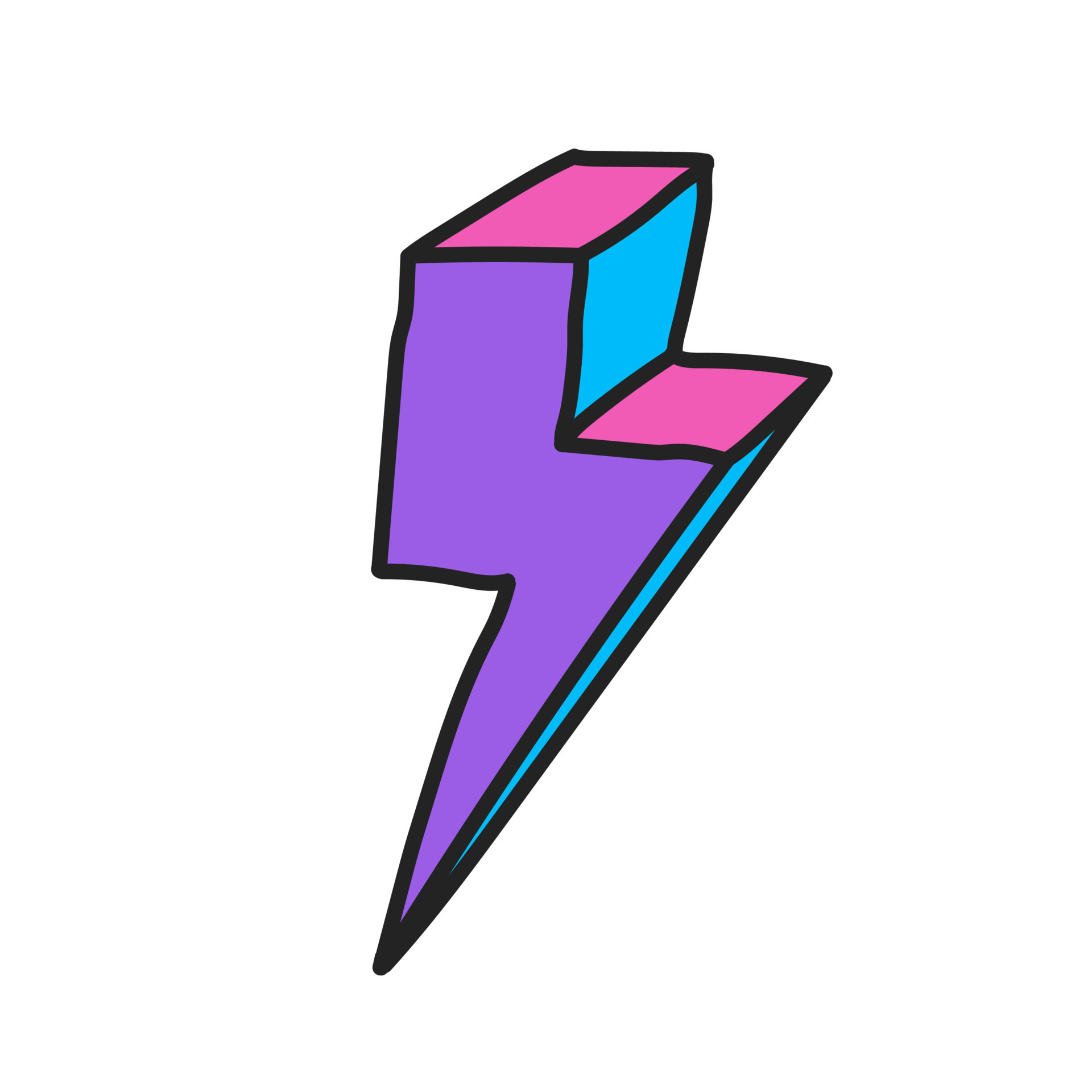 Hand drawn doodle element in 90s 2000s Y2K trendy style. 3d colored lightning bolt isolated on ...