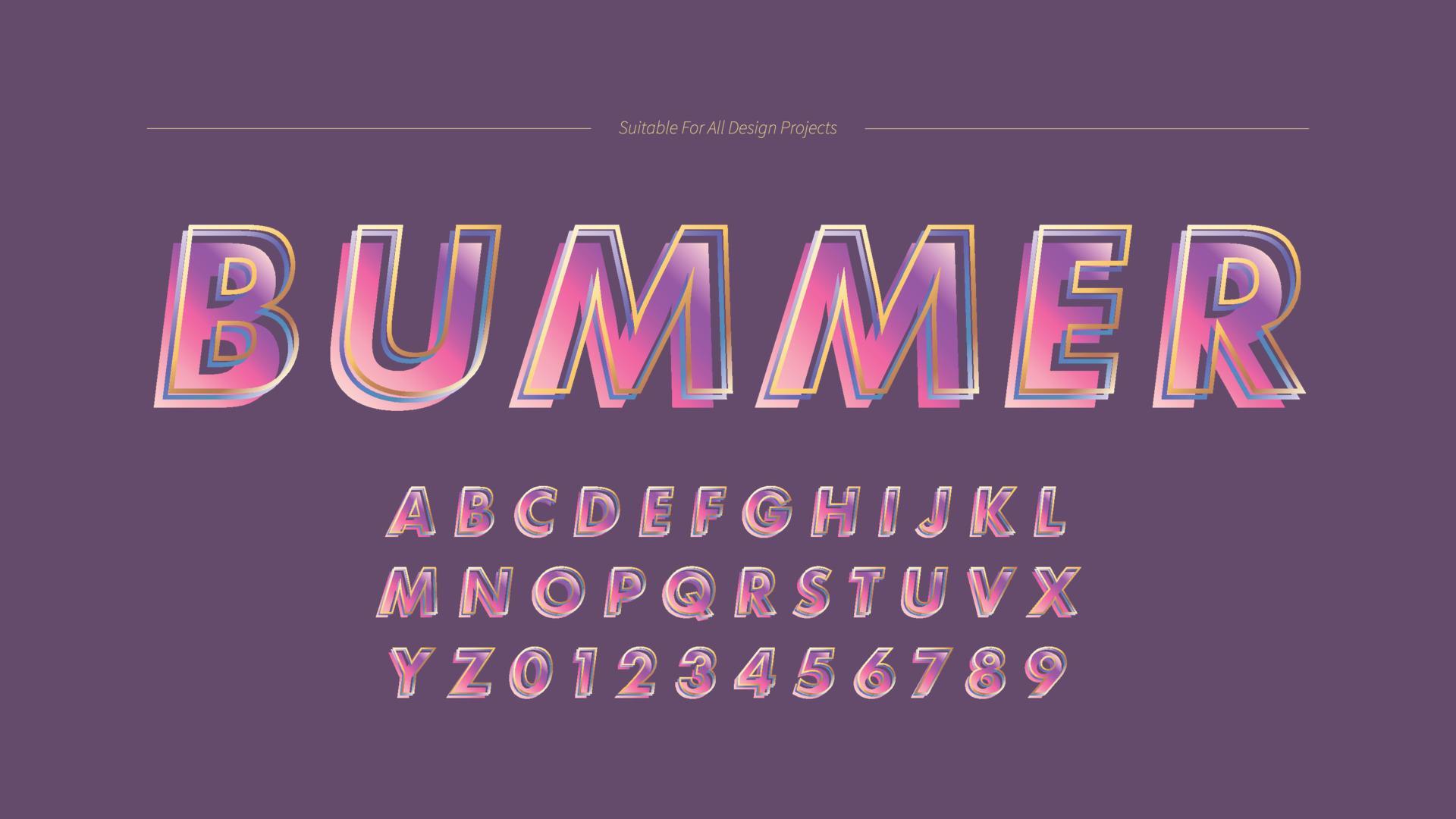 Retro Pink Outline Abstract Gradient Text Effect Font. Cute Pastel Style Alphabet Letters ...