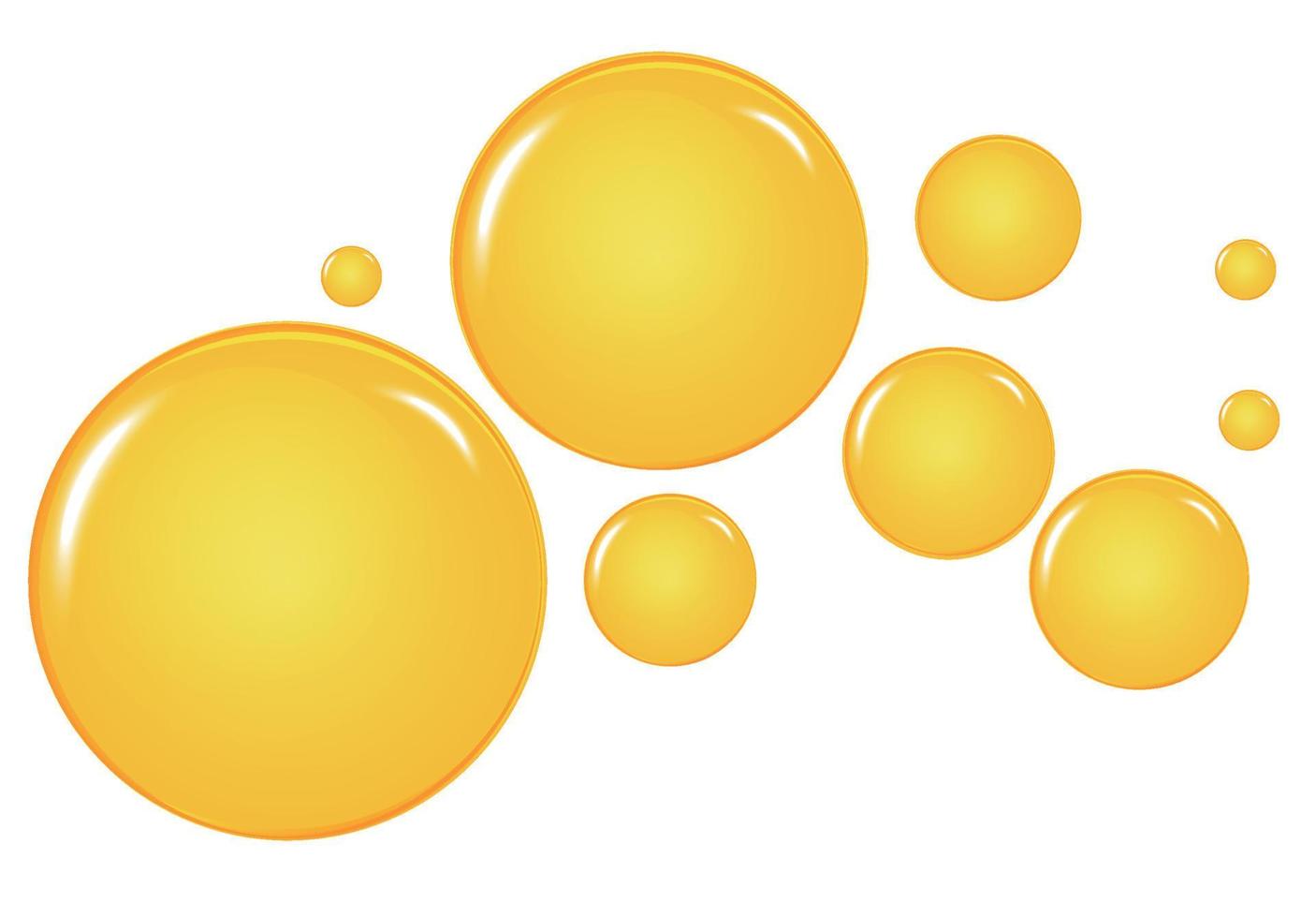 Golden, yellow oil drops, bubbles vector illustration. Oil and water ... Golden, yellow oil drops, bubbles vector illustration. Oil and water ...