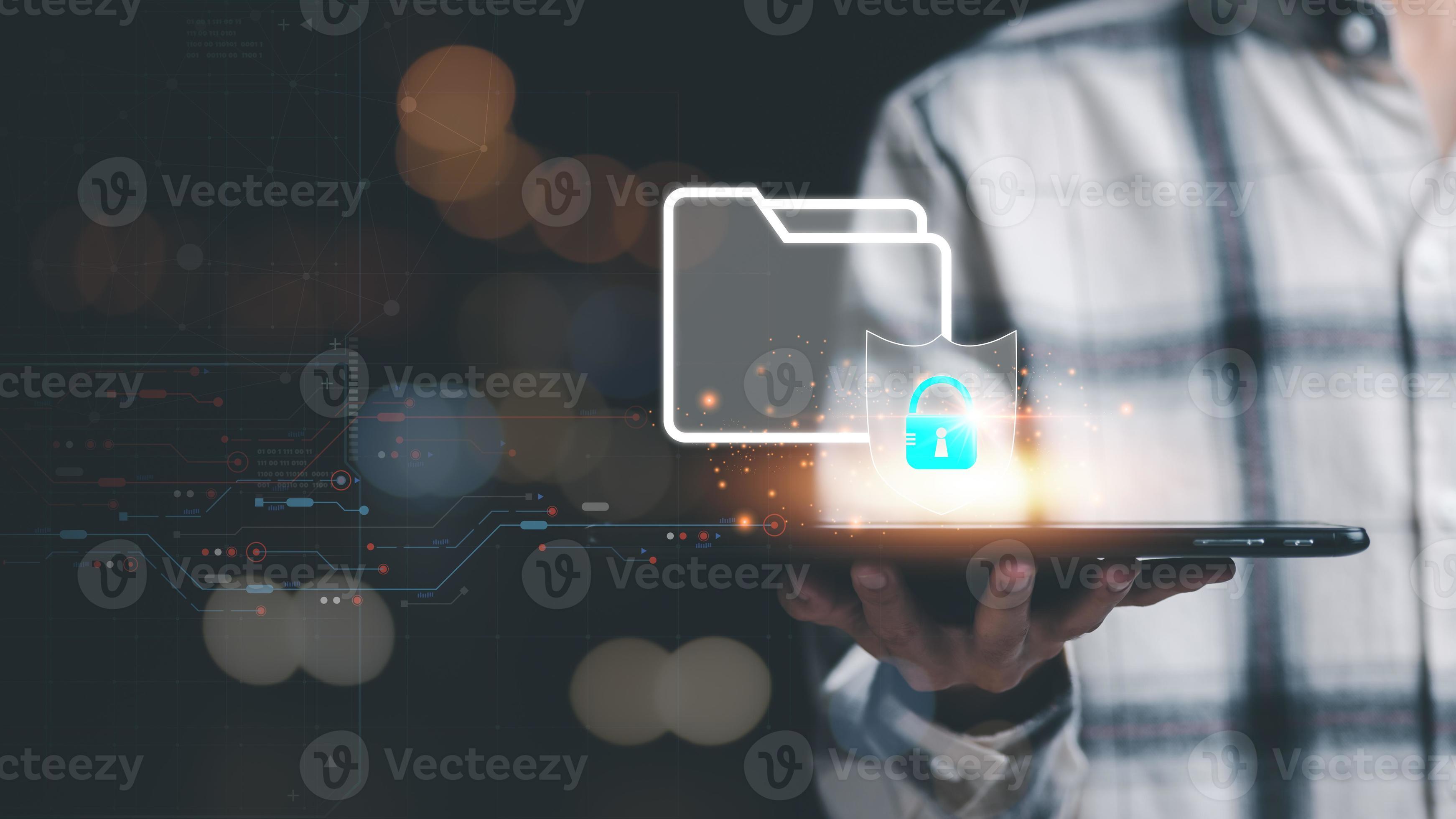 Businessman Showing Data Access Protection With Key Icon Cyber