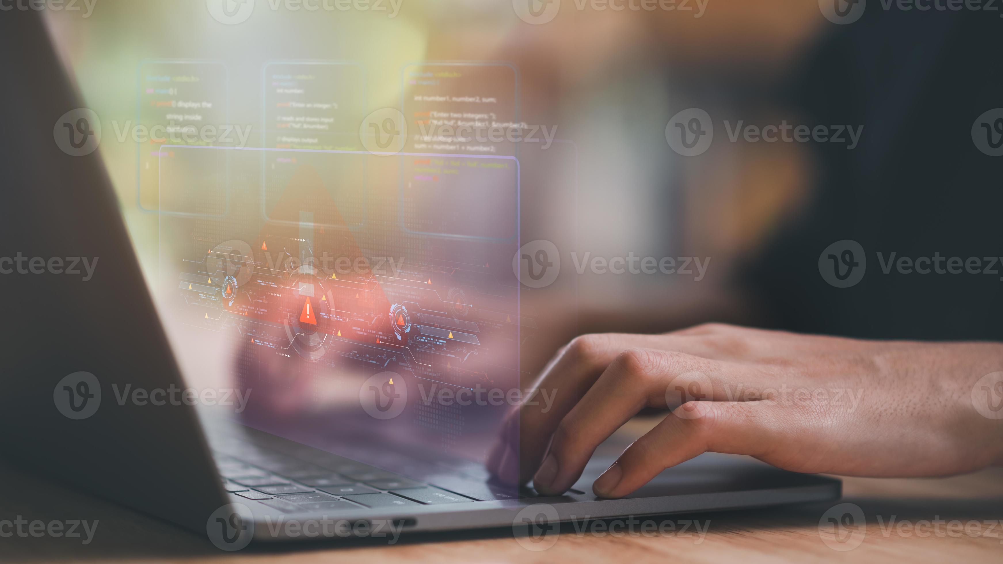 Programmer And Virtual Icons Exclamation Mark Alarmcomputer Virus