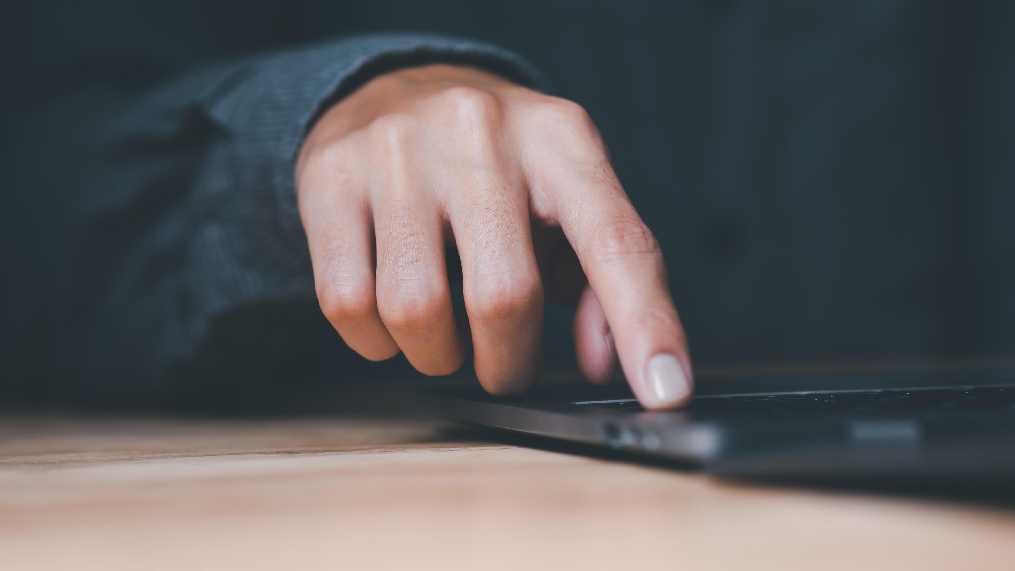 Freelance Typing With Laptop Computer Wireless Communication Off Site Work Online Technology