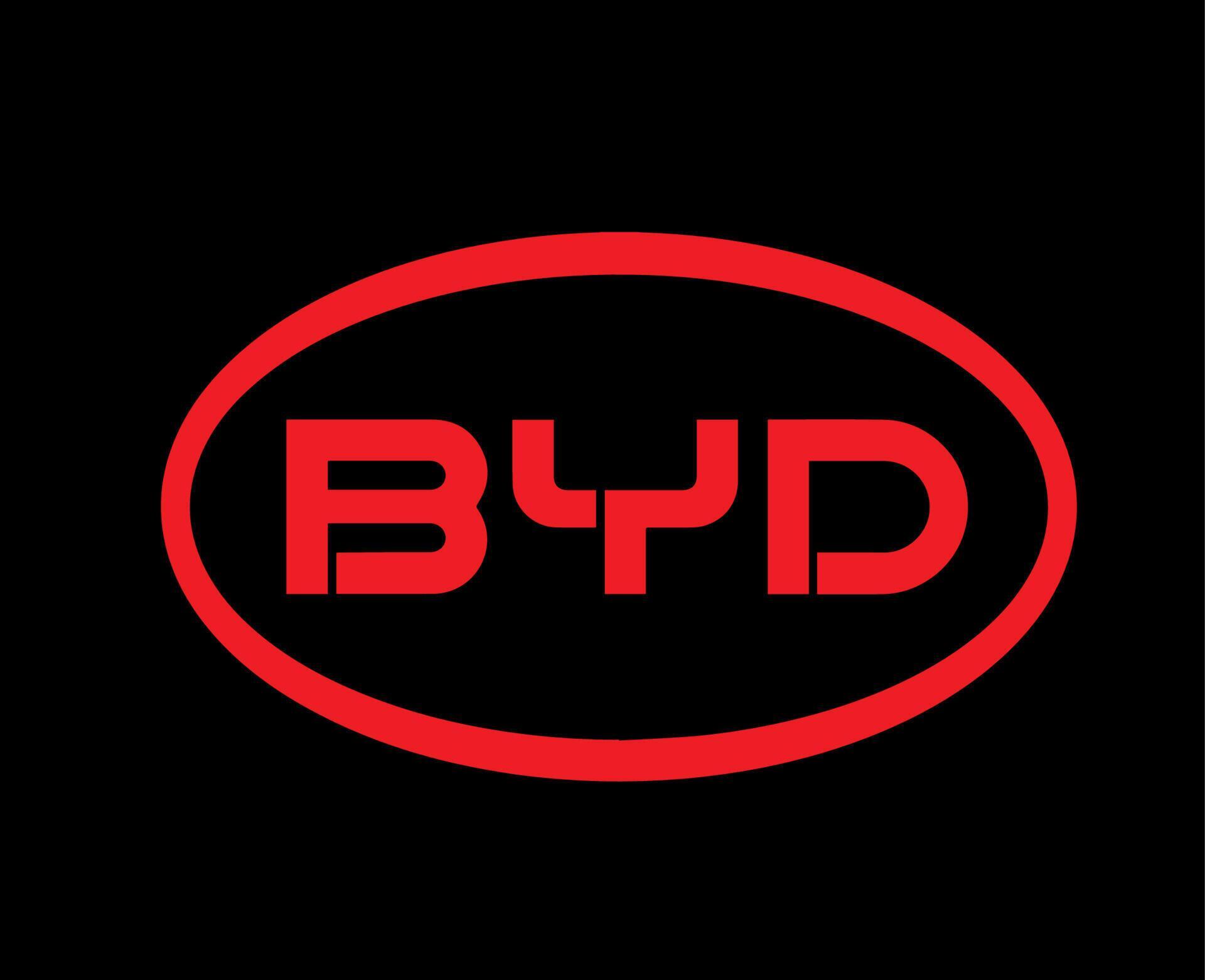 BYD Brand Logo Car Symbol Red Design China Automobile Vector Illustration With Black Background ...