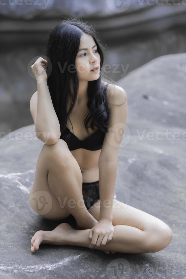 Portrait Of Asian Sexy Woman Wear Bikini At Outdoor Summer Concept