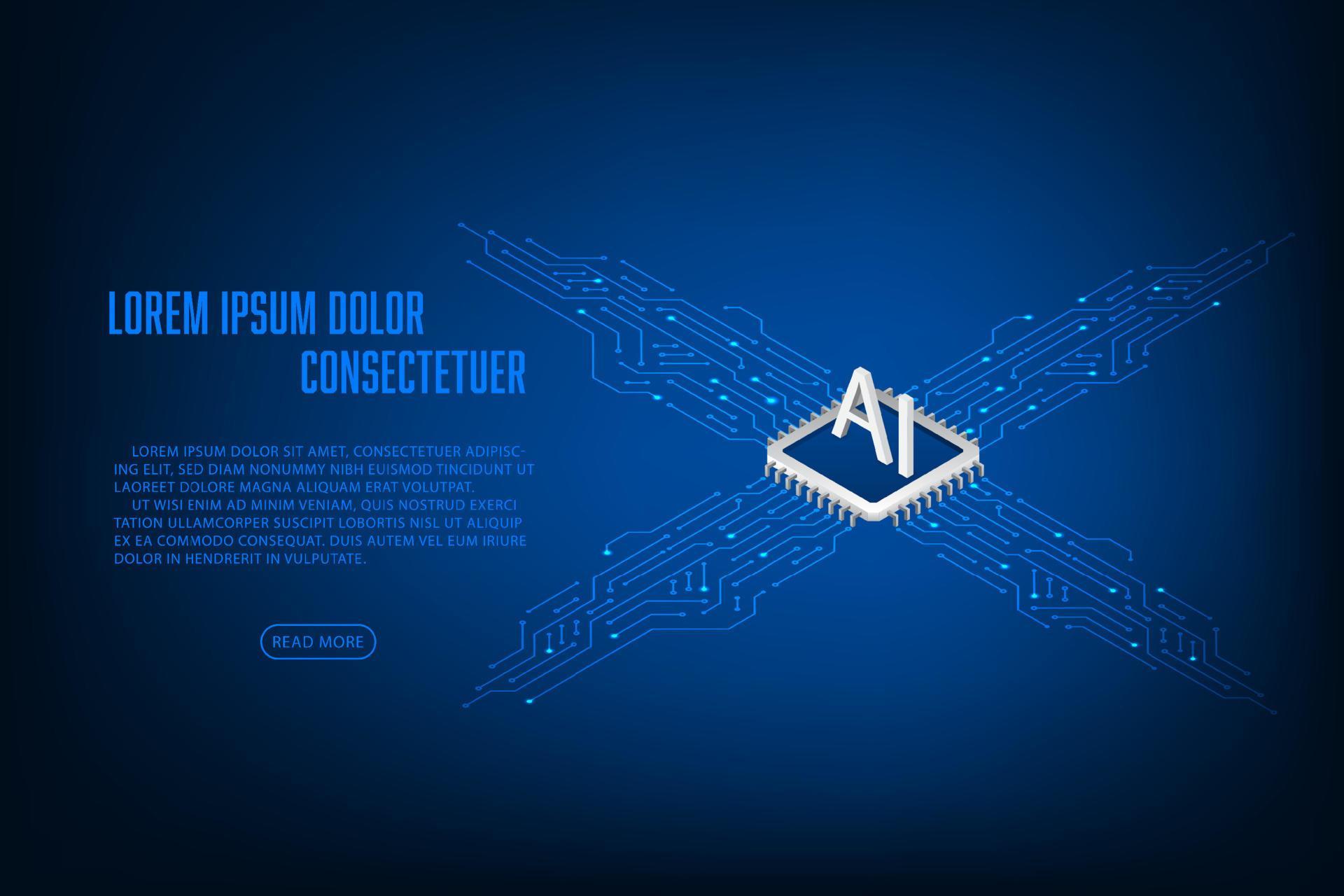 Vector isometric Artificial Intelligence text effect with cpu microchip digital and technology ...