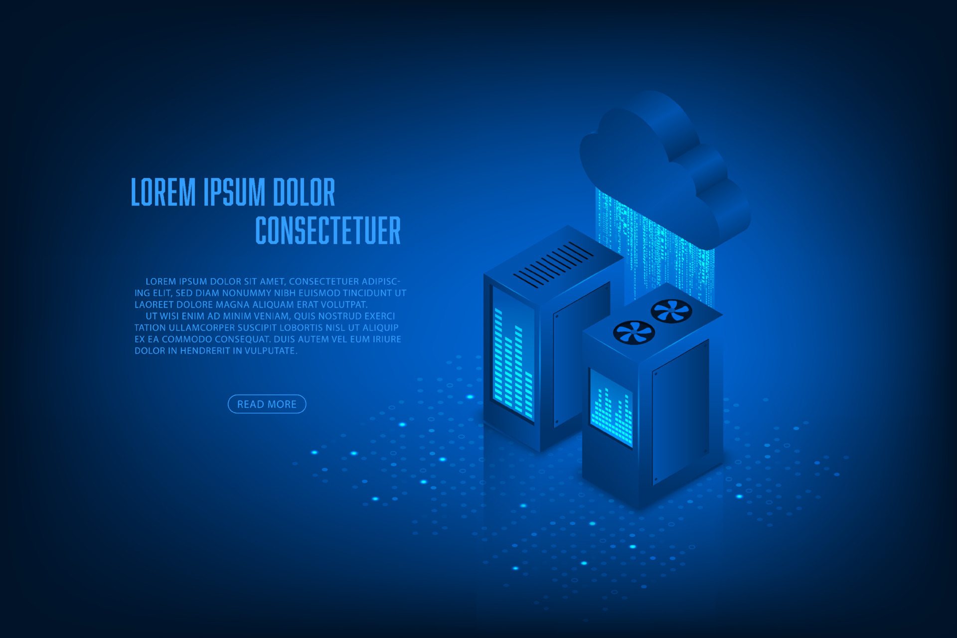 Vector Isometric Cloud Storage Transfer Data To Server Concept