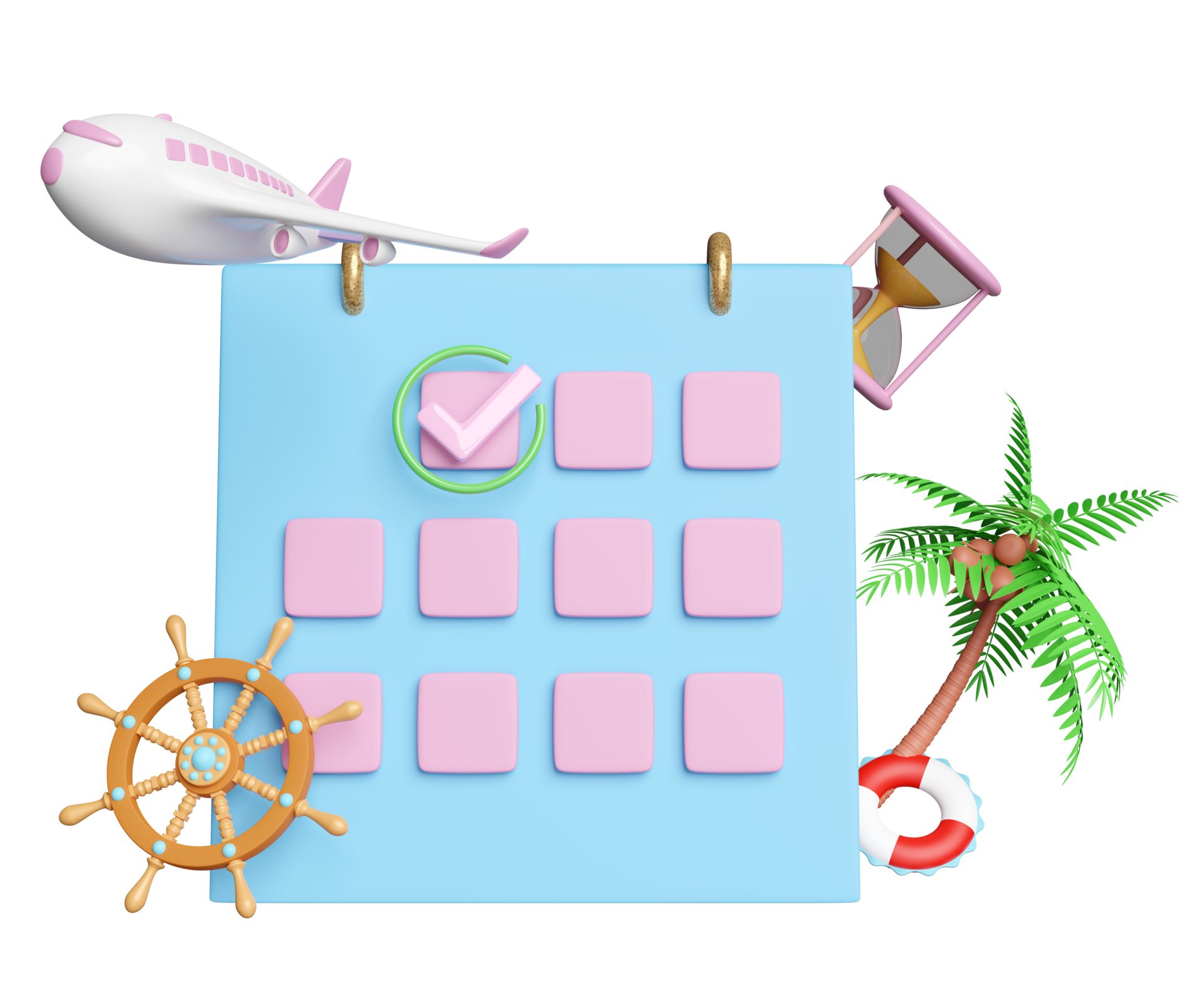 Free 3d Calendar With Airplane Icons Marked Date Palm Tree Hourglass free-3d-calendar-with-airplane-icons-marked-date-palm-tree-hourglass