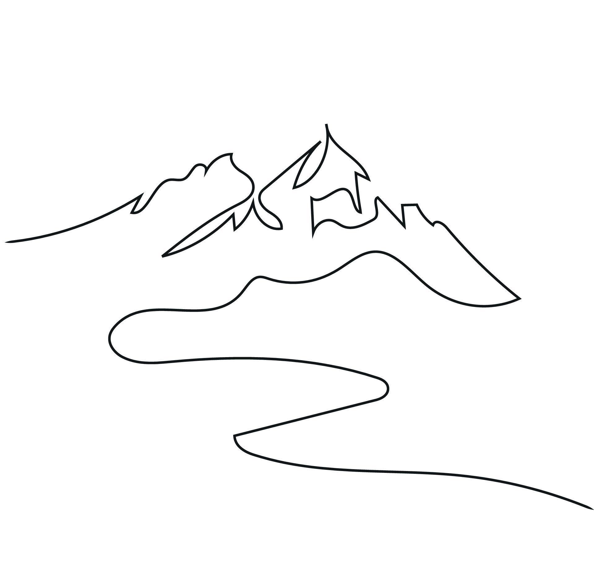 Minimalist Mountain Line Art, Landscape Outline Drawing, Simple Scenery ...