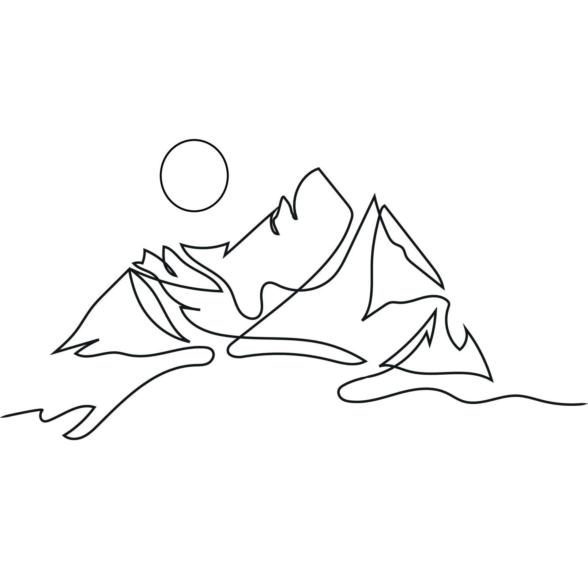 Minimalist Mountain Line Art, Landscape Outline Drawing, Simple Scenery ...