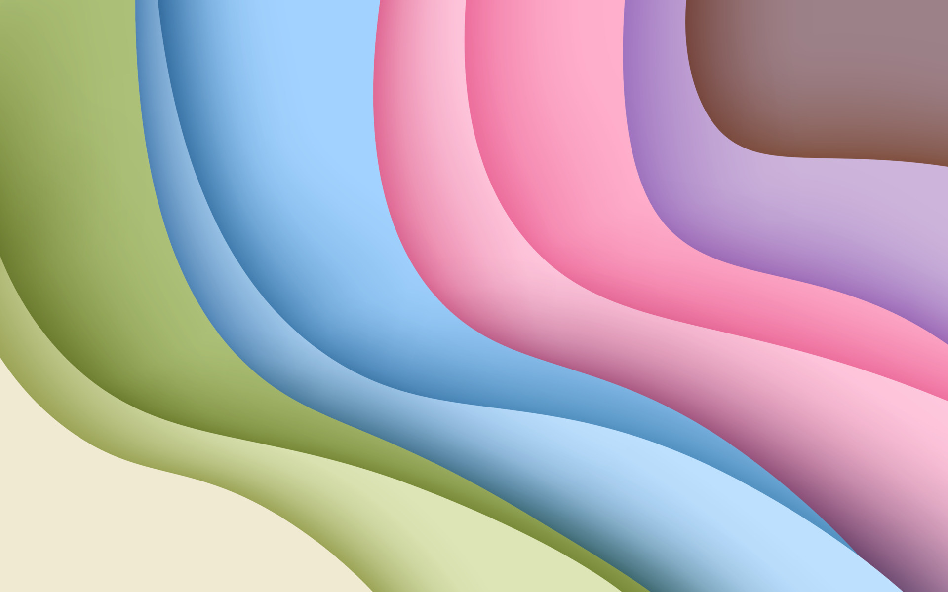 Multi Colored Abstract Green Blue Pink Purple Soft Wavy Papercut Overlap Layers Background