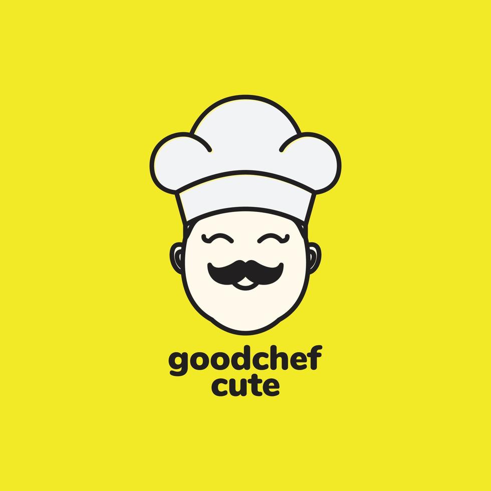 cute mascot smile chef hat white mustache cartoon logo design vector ...