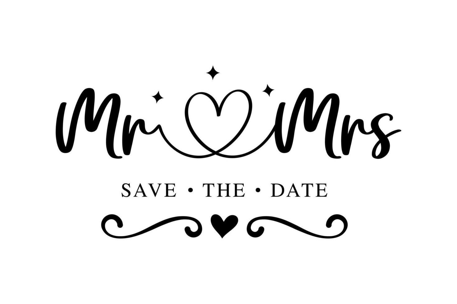 Hand Lettering Mr And Mrs Wedding Bride Groom Couple Love Heart