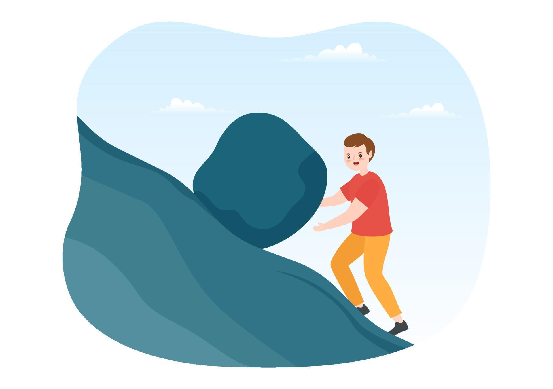 Challenge Illustration with Businessman Running to the Top and Overcoming Obstacle for Landing ...