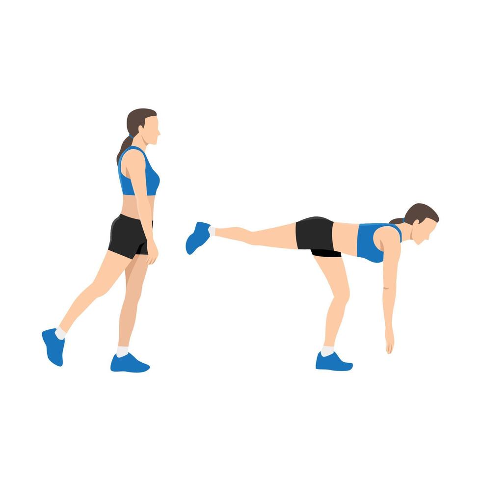 Woman Doing One Legged Or Single Leg Deadlift Exercise Flat Vector Illustration Isolated On
